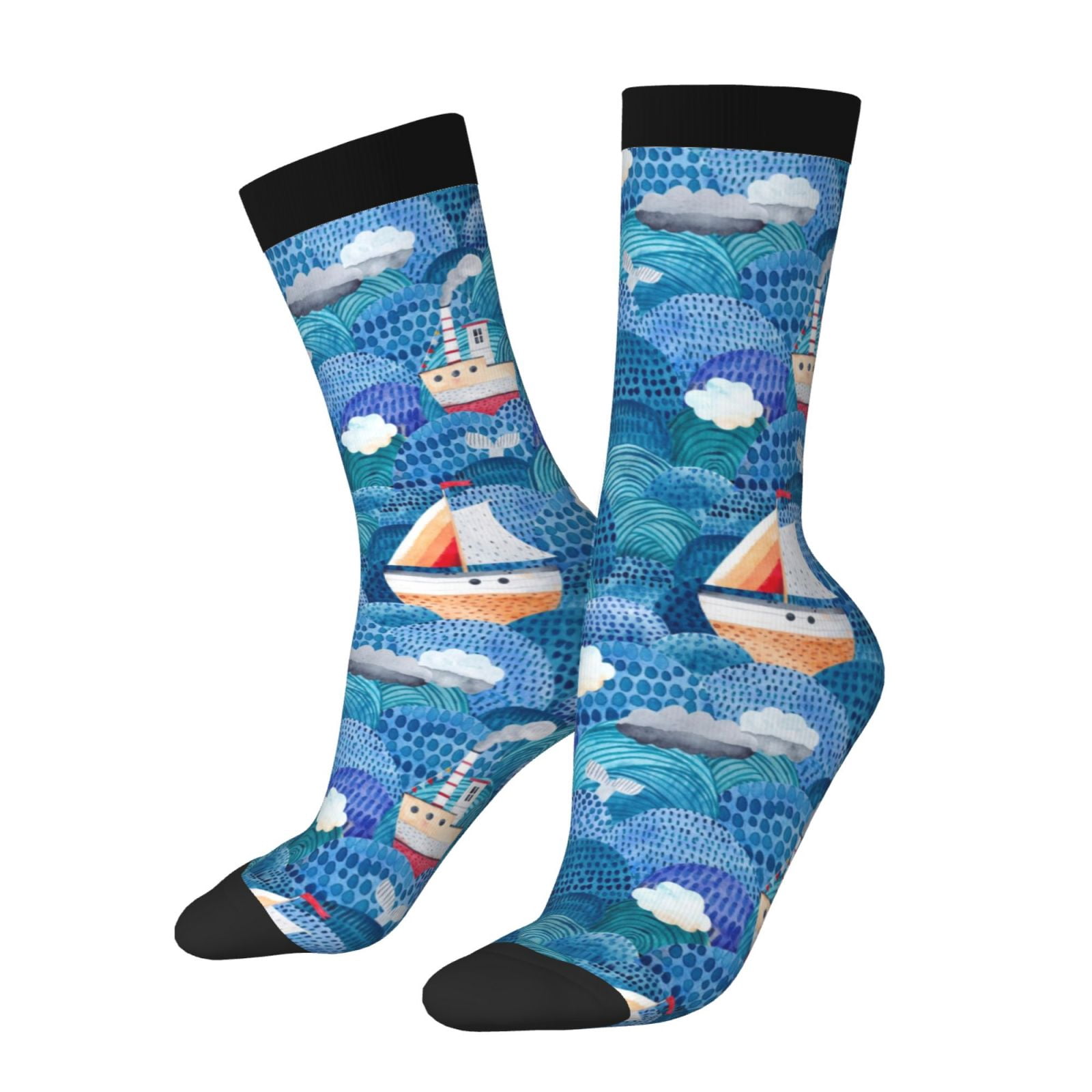 Balery Watercolor Ships Pattern Crew Socks Unisex– Soft & Breathable ...