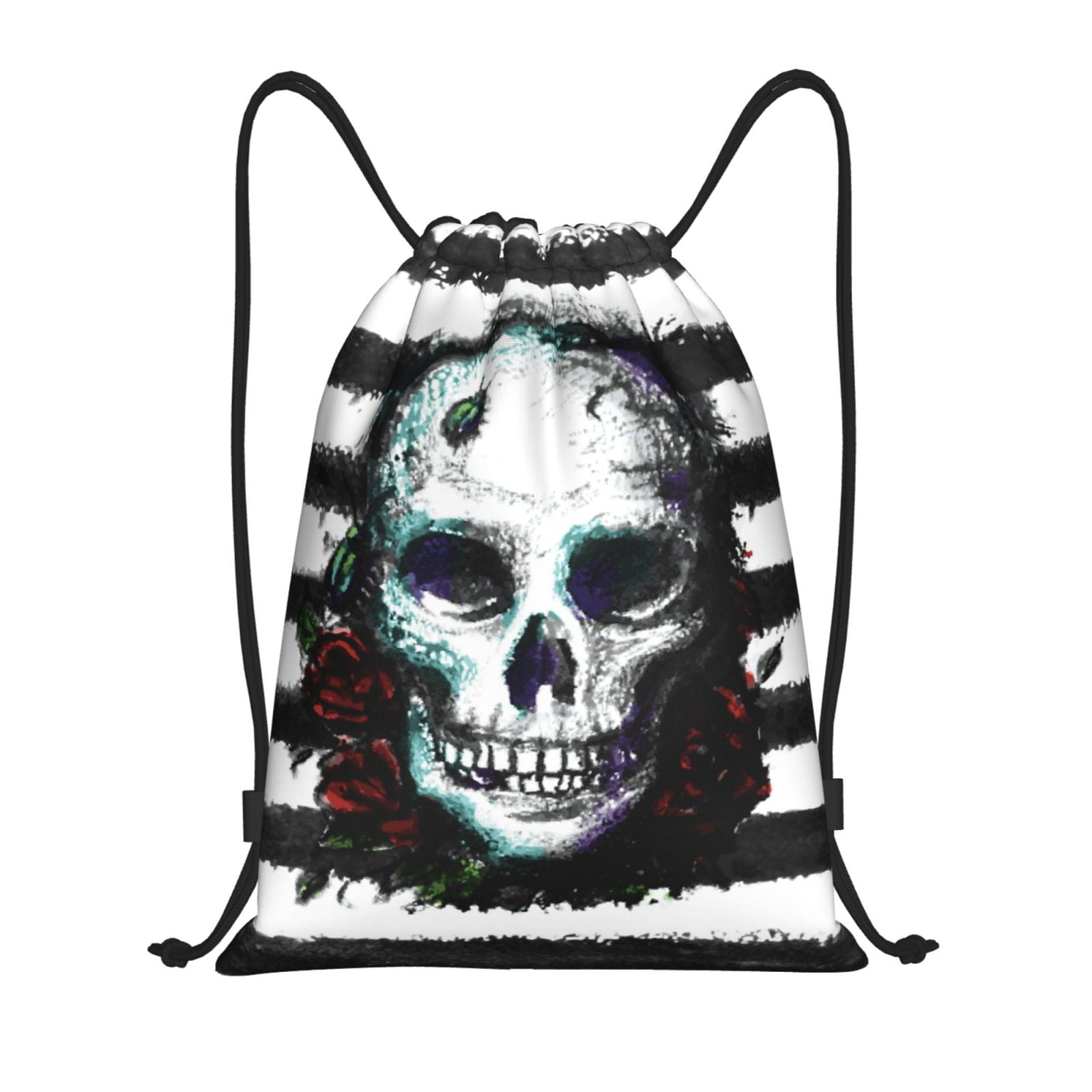 Balery Watercolor Skull Pattern Drawstring Backpack Bag Sport Gym ...