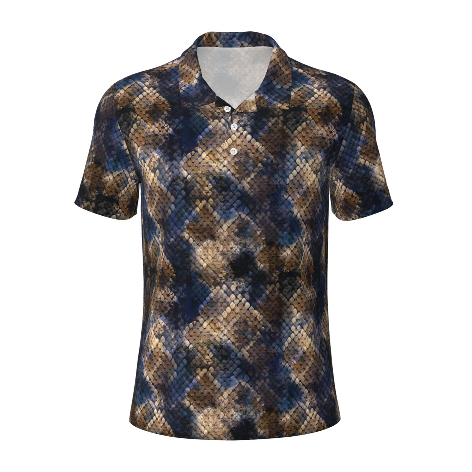 Balery Watercolor Snake Skin Printed Men’s Short Sleeve Polo Shirt ...