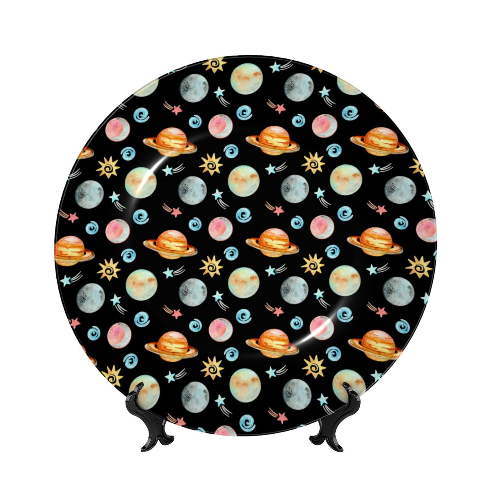 Balery Watercolor Space Planets Print Bone China Decorative Plate ...