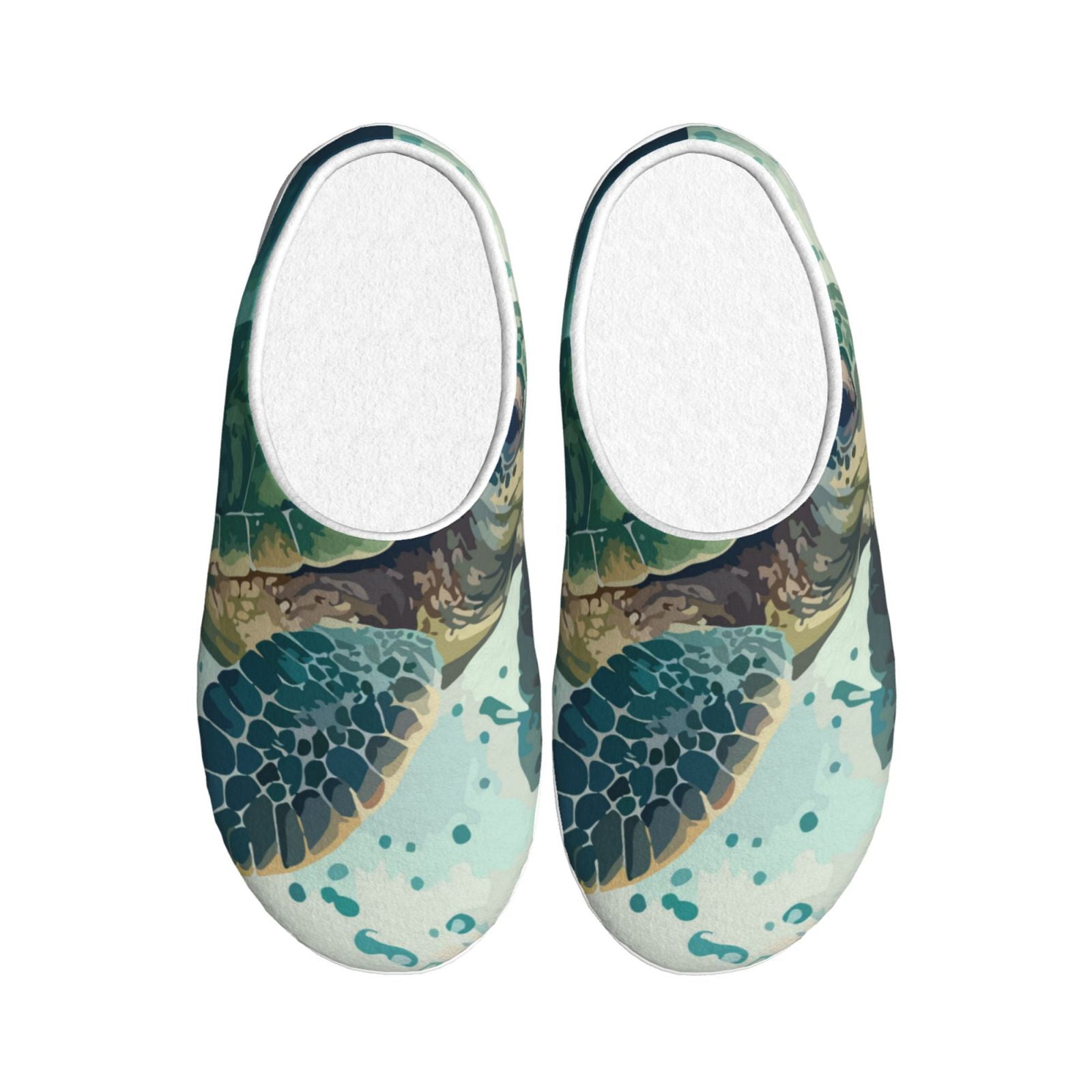 Balery Watercolor Turtle1 Pattern Women's Fuzzy Memory Foam Slippers ...