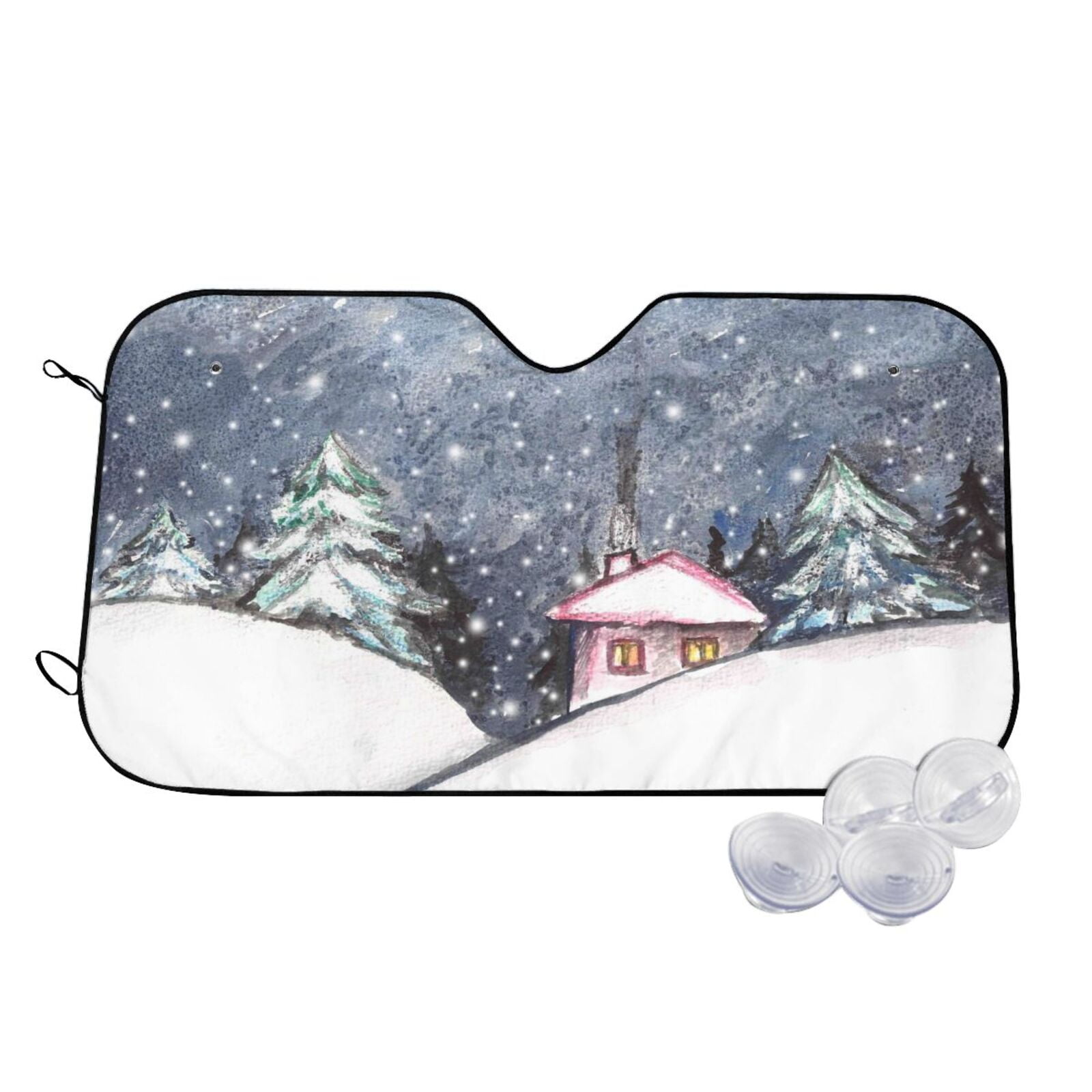 Balery Watercolor Winter Landscape For Christmas Windshield Sun Shade ...