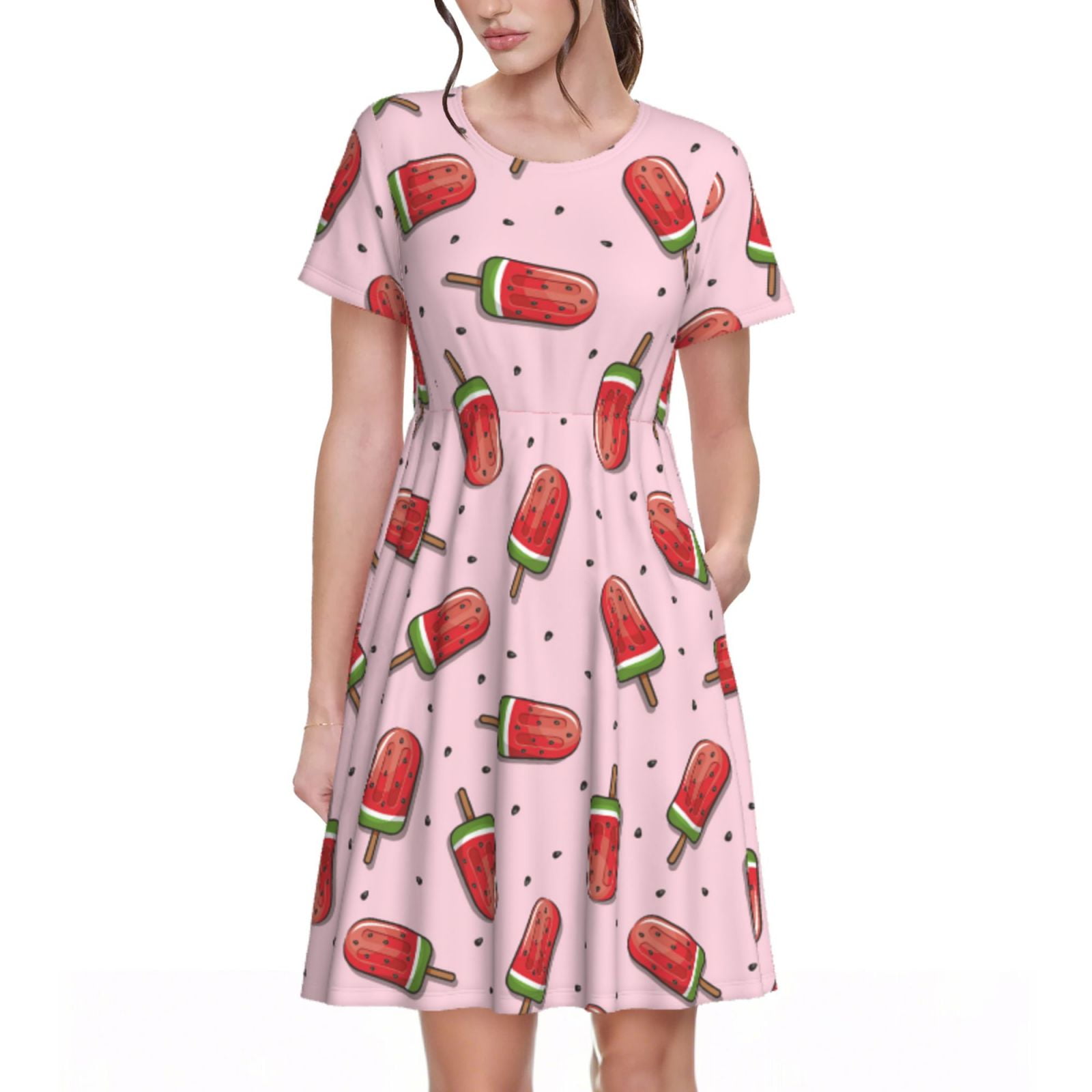 Balery Watermelon Ice Cream Pattern Womens Dresses Loose Short sleeve ...