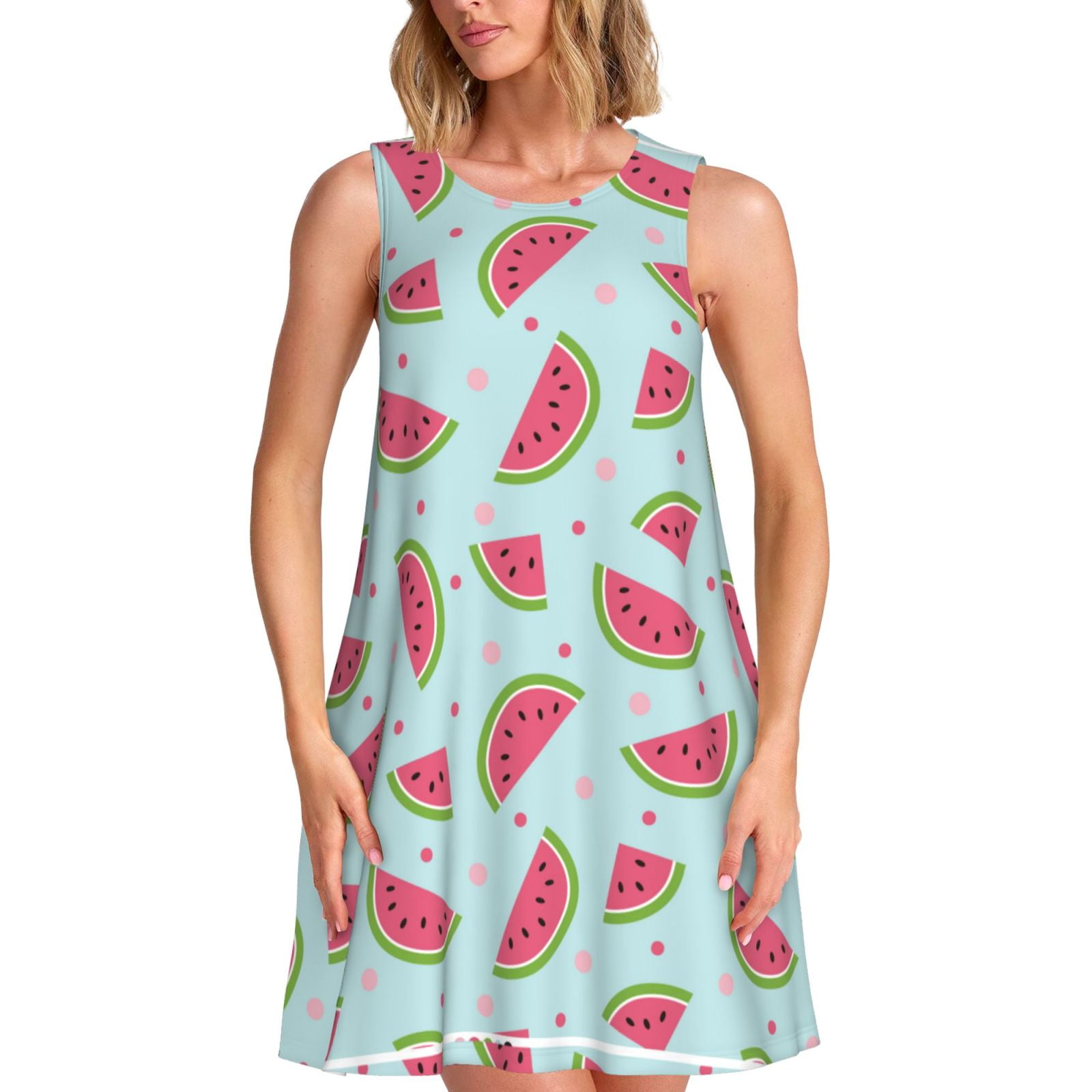 Balery Watermelon Pattern Women’s Summer Dresses – Loose Sleeveless ...