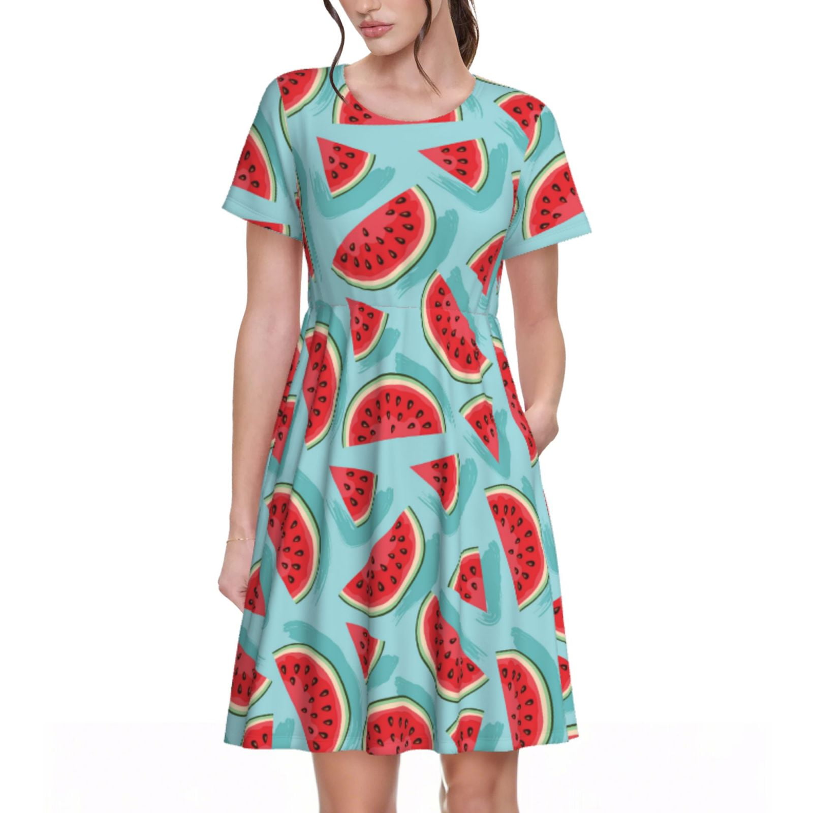 Balery Watermelon Pattern Womens Dresses Loose Short sleeve Sundresses ...