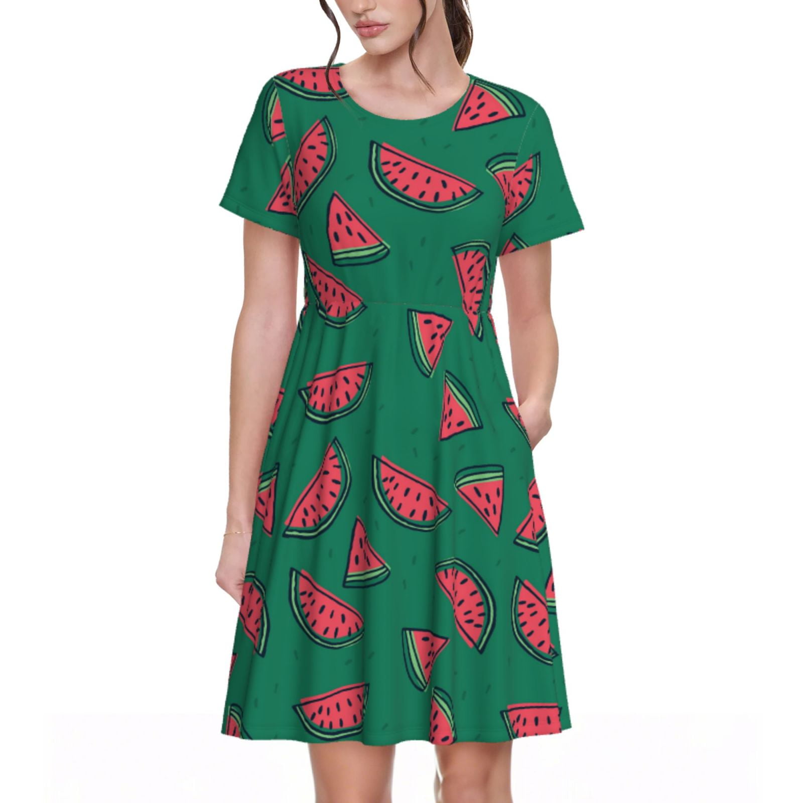 Balery Watermelon Pattern Womens Dresses Loose Short sleeve Sundresses ...