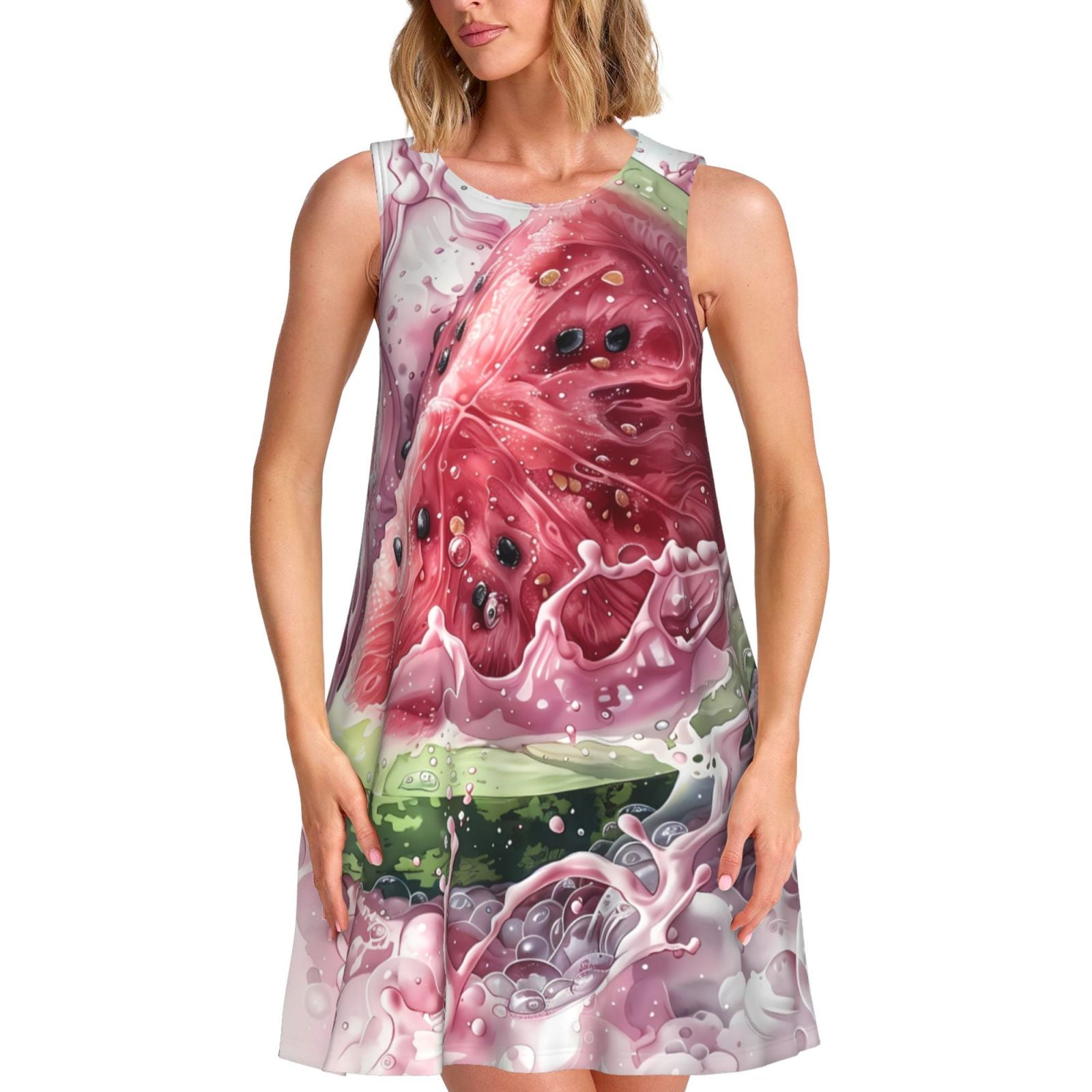 Balery Watermelon Splash Realism Art Pattern Women’s Summer Dresses ...