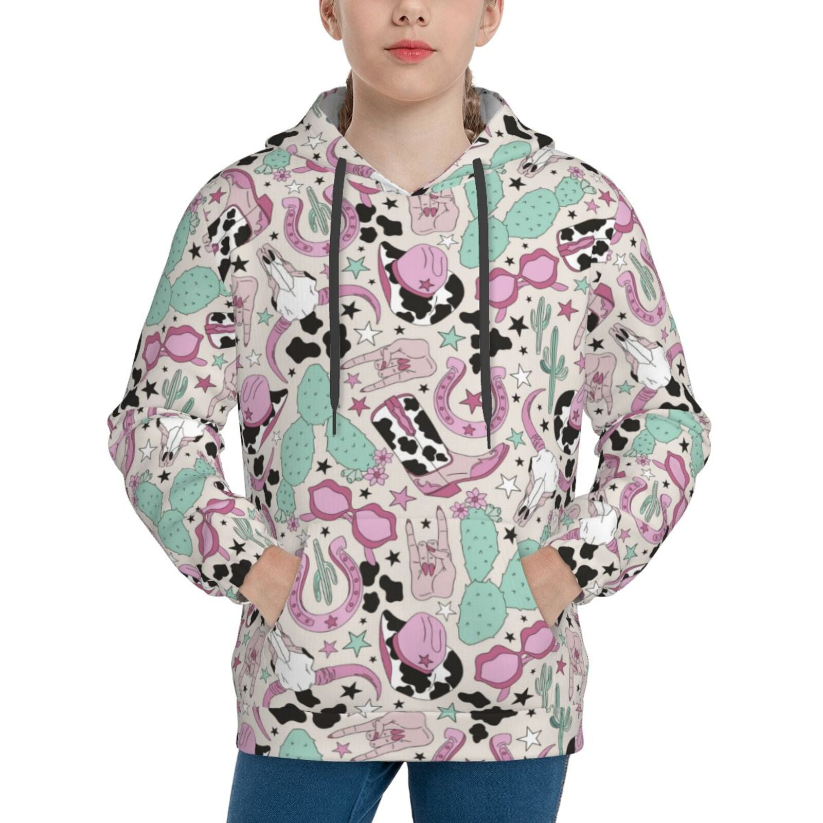 Balery West Cowgirl Disco Pattern Boys Hoodie, Youth Pullover Hooded ...