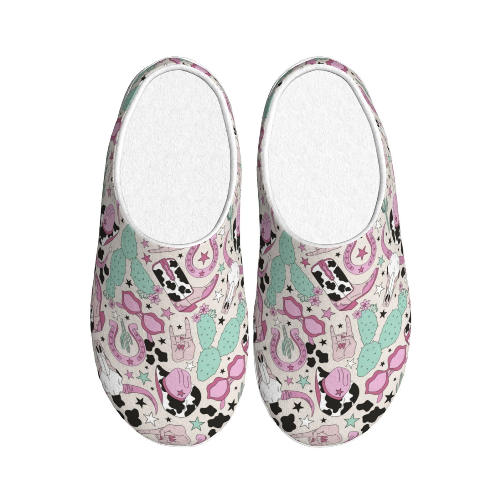 Balery West Cowgirl Disco Pattern Women's Fuzzy Memory Foam Slippers ...