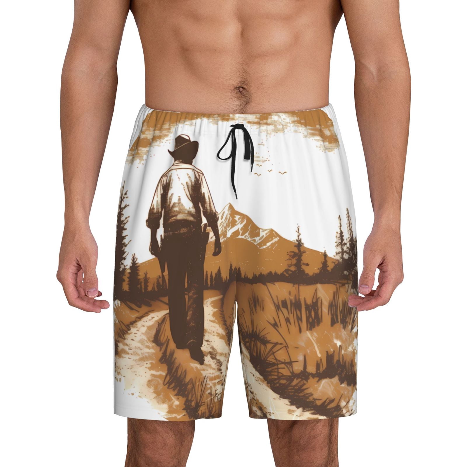 Balery Western Cowboy Countryside Men's Cotton Knit Pajama Shorts ...