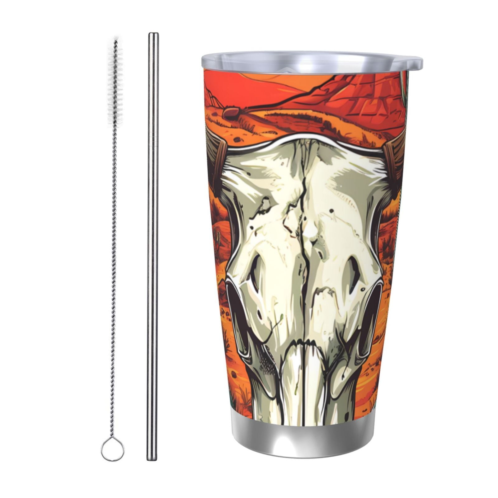 Balery Western Desert Cactus Ram Skull Pattern 20oz Insulated Car Cup ...