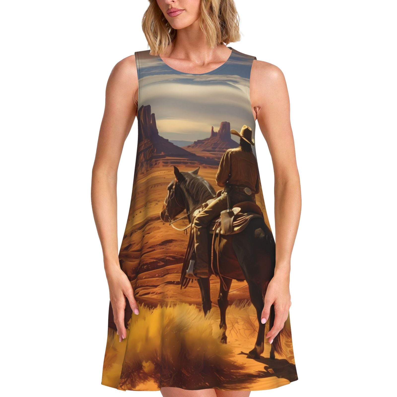 Balery Western Desert Cowboy Cloud Pattern Women’s Summer Dresses ...