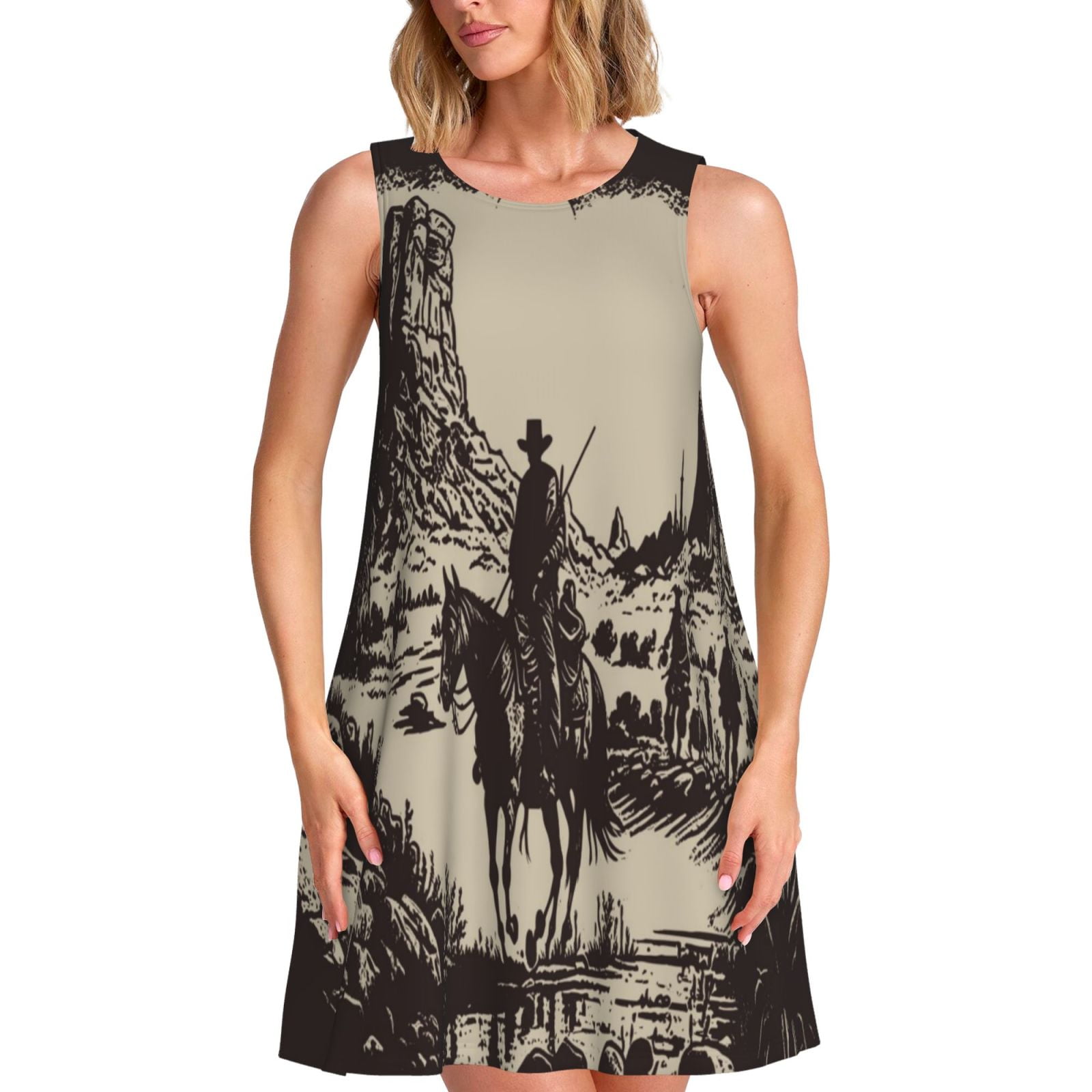 Balery Western Desert Cowboy Pattern Women’s Summer Dresses – Loose ...