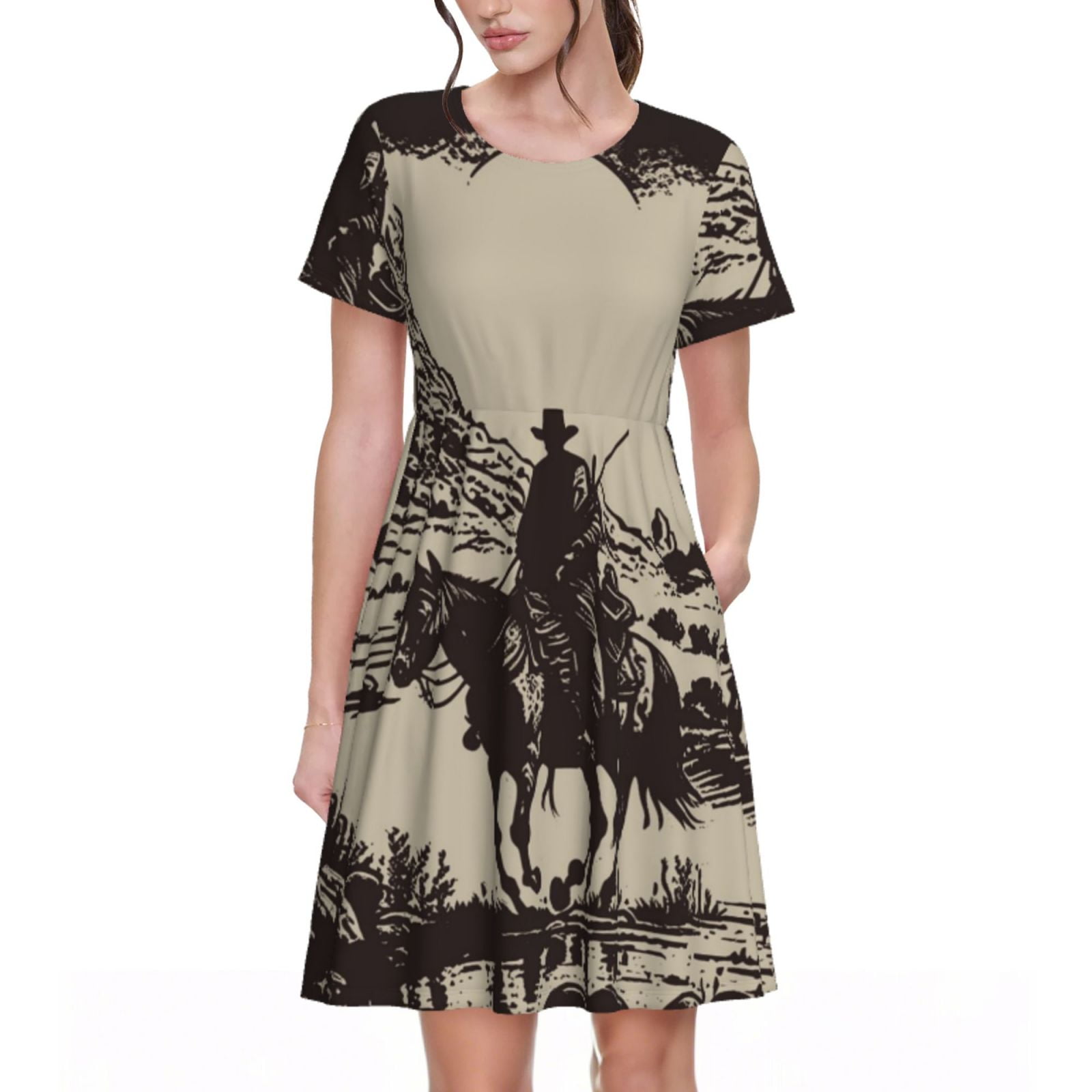 Balery Western Desert Cowboy Pattern Womens Dresses Loose Short sleeve ...