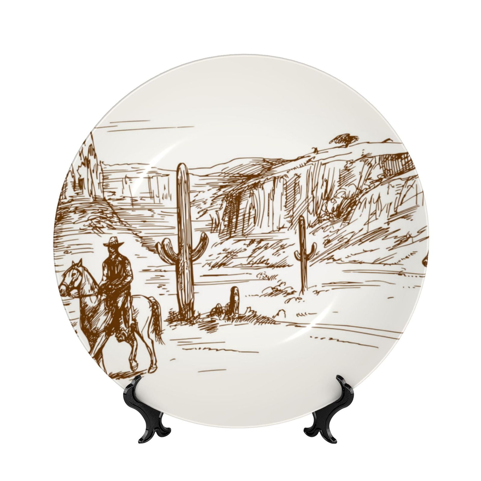 Balery Western Desert Cowboys Print Bone China Decorative Plate Ceramic ...