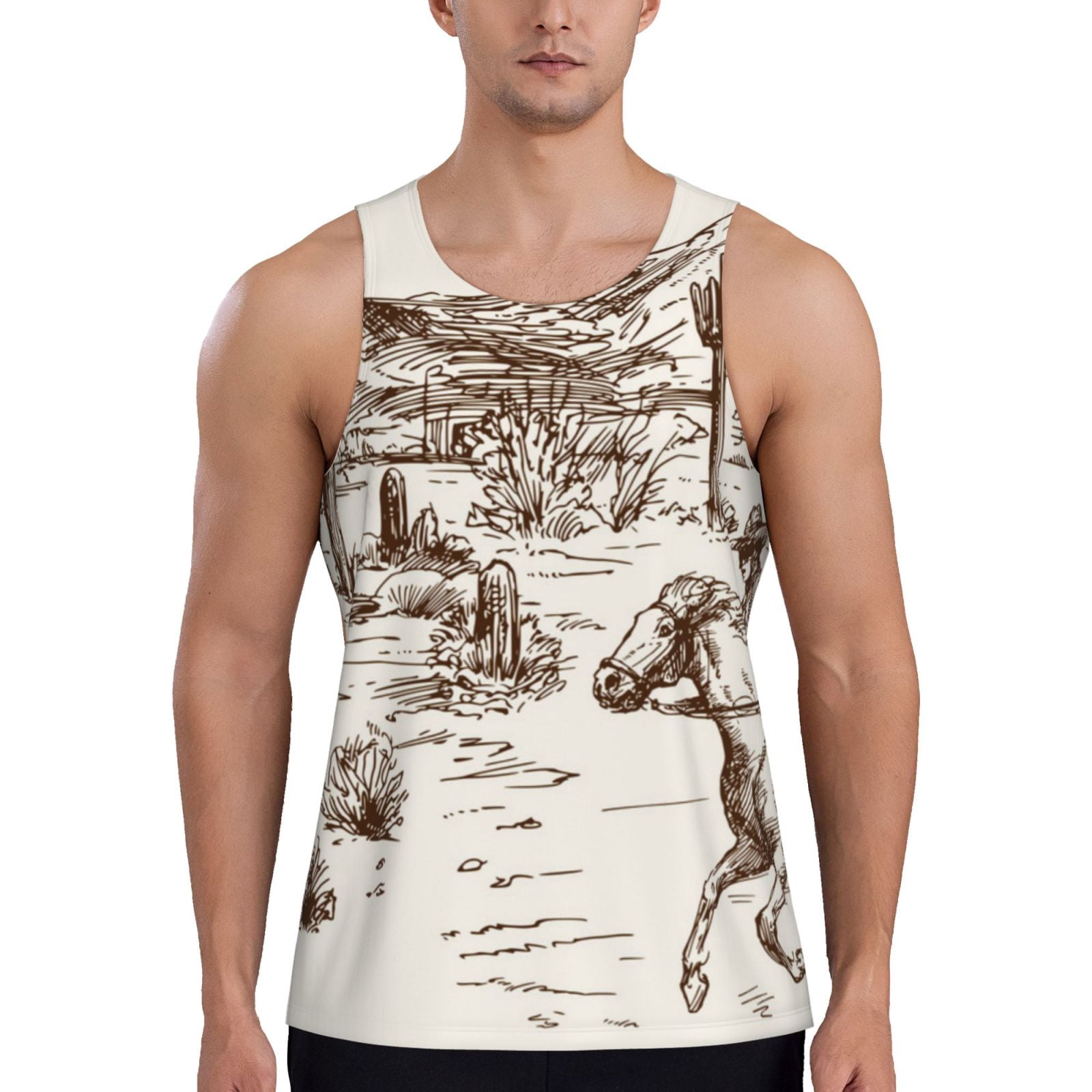 Balery Western Desert Cowboys3 Pattern Men's Workout Tank Top Gym ...
