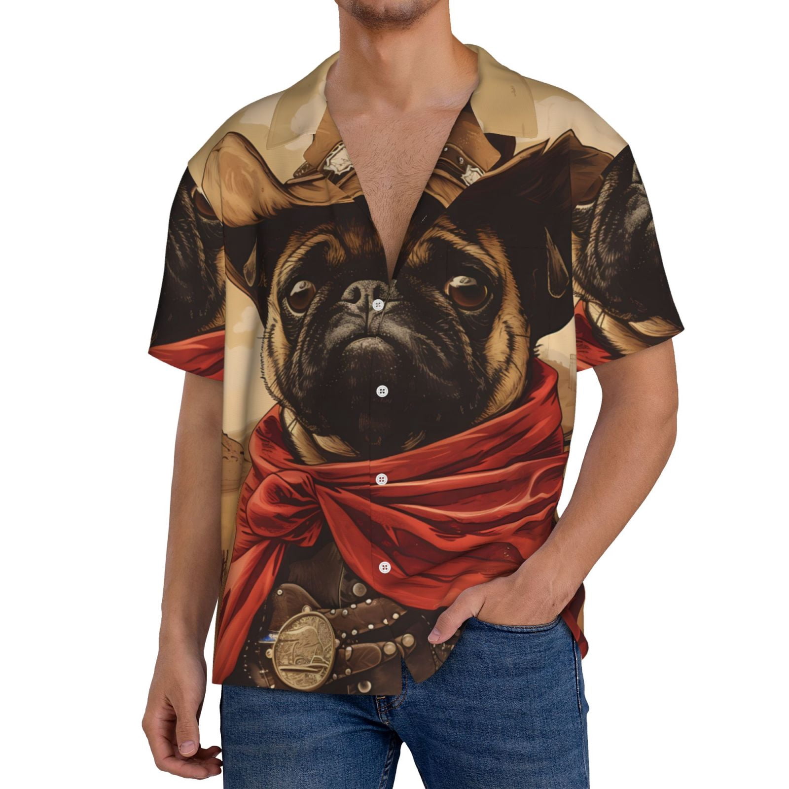 Balery Western French Bulldog Cowboy Men's Casual Button Down Shirt ...