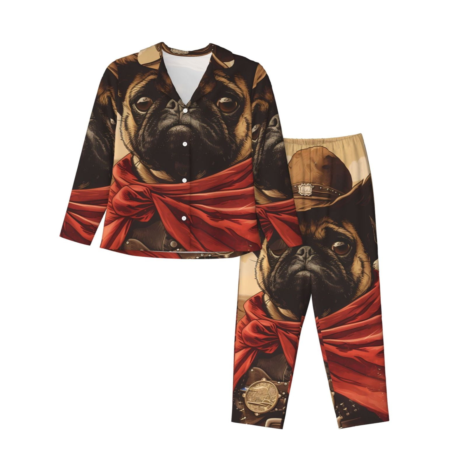 Balery Western French Bulldog Cowboy Pattern Pajama Sets for Women Long ...