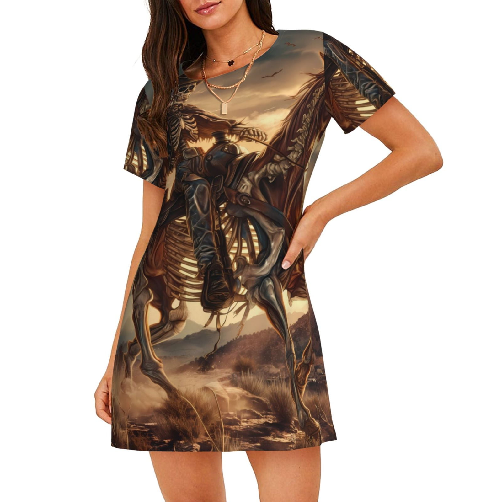 Balery Western Skeleton Cowboy Horse Pattern Womens Short Sleeve ...