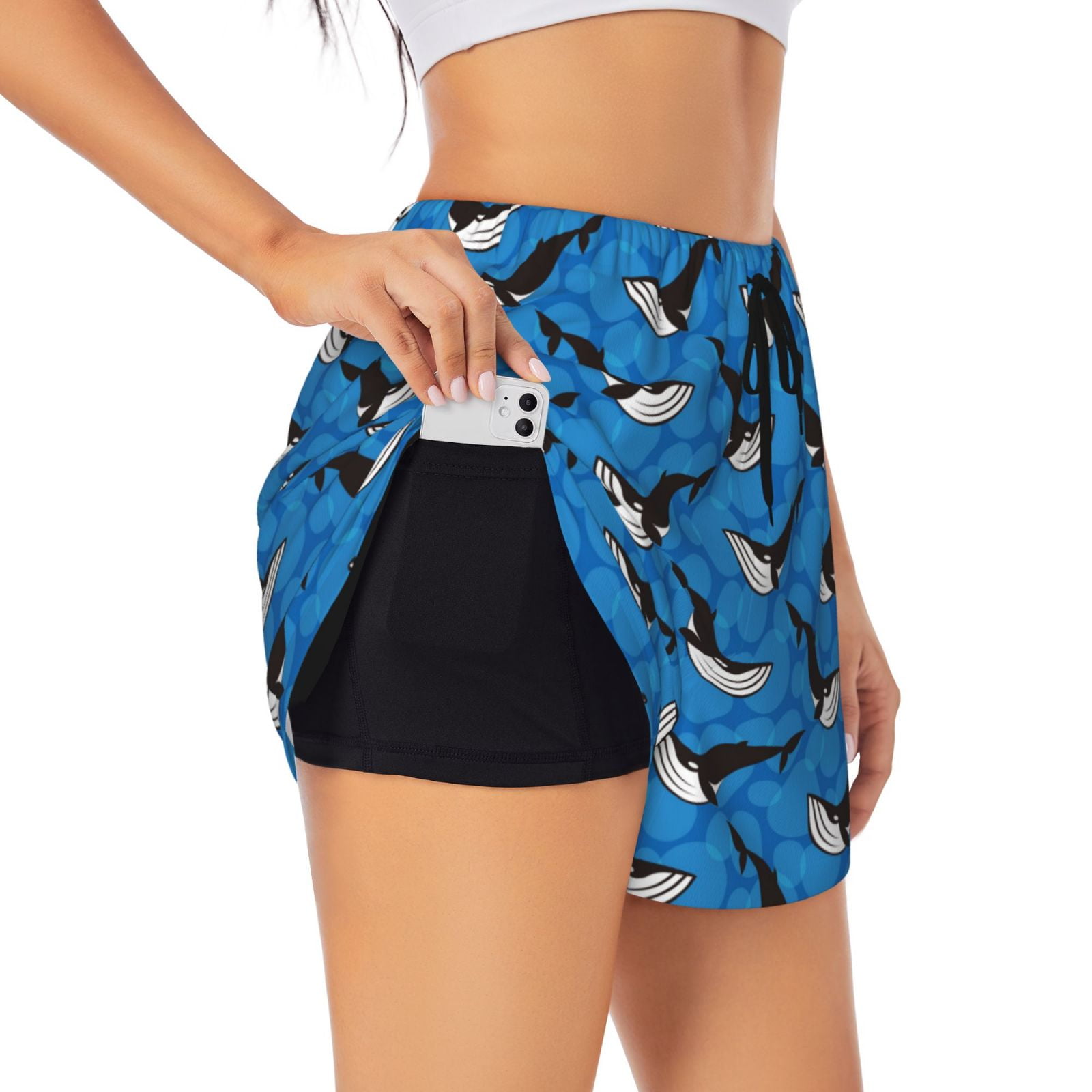 Balery Whale And Sea Pattern Women's Running Shorts with Liner 2 ...