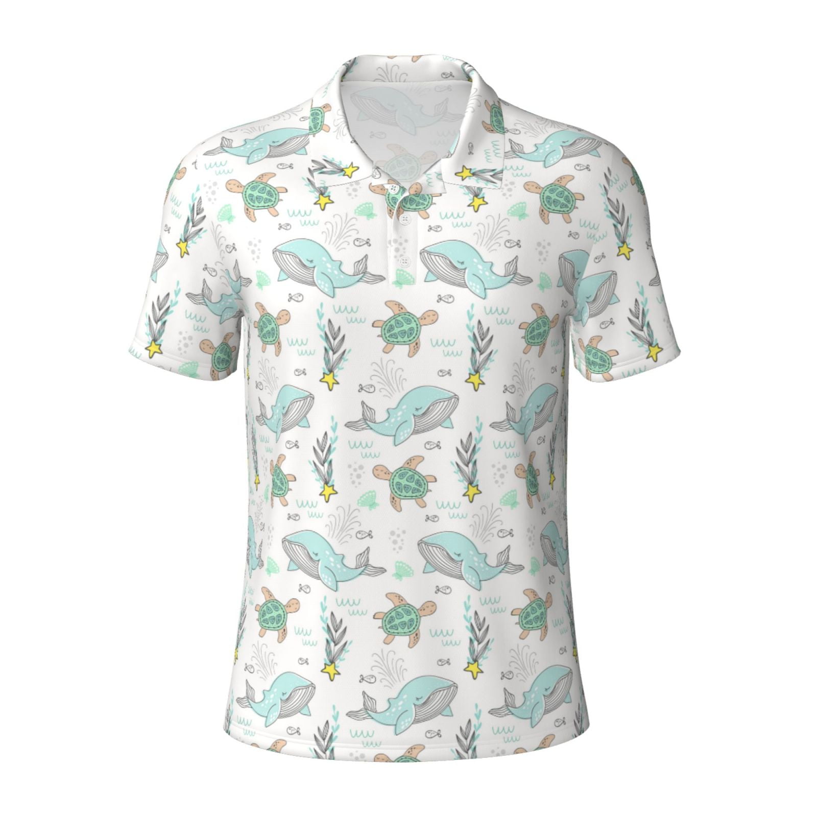 Balery Whale And Turtle Printed Men’s Short Sleeve Polo Shirt ...