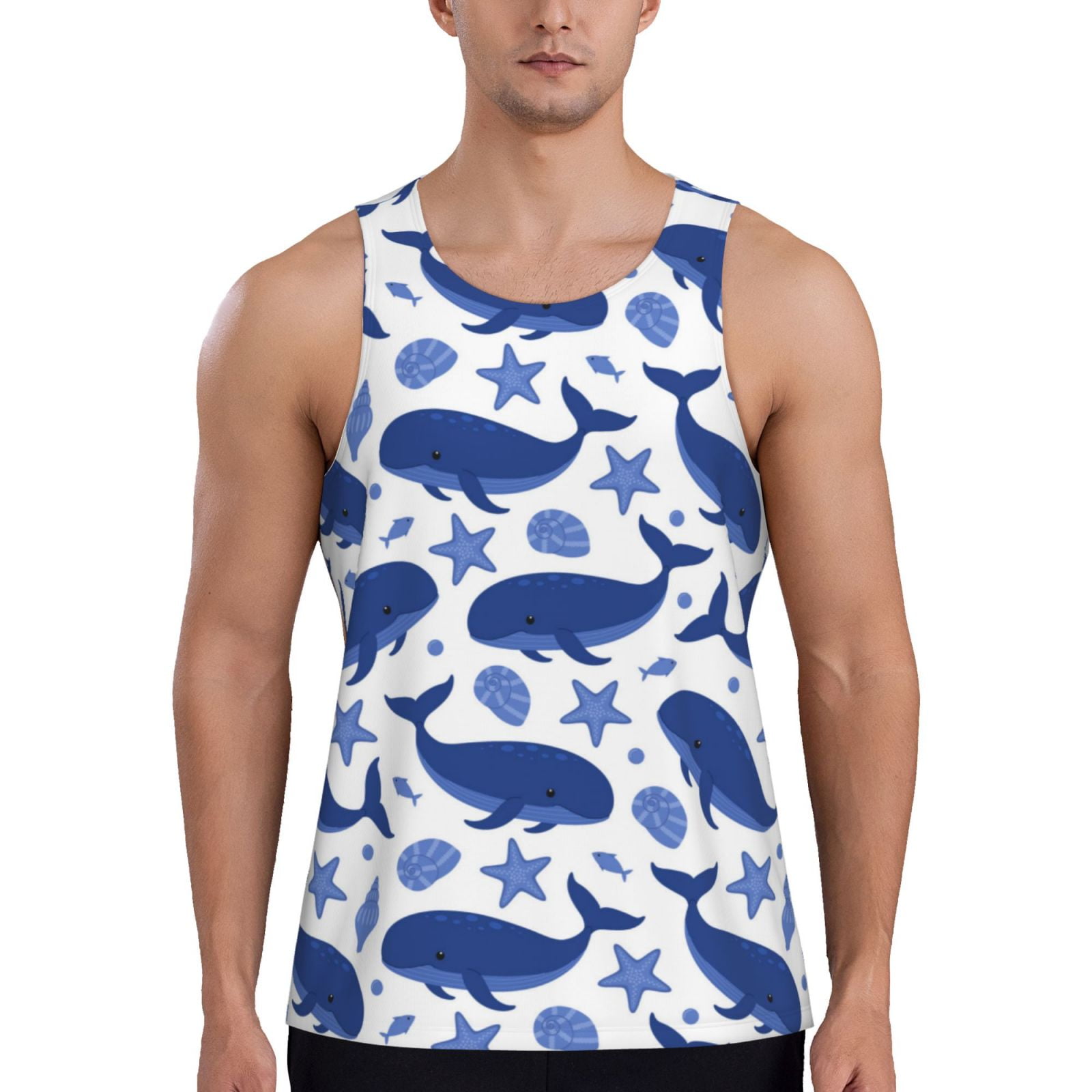Balery Whale Pattern Men's Workout Tank Top Gym Muscle Tee Fitness ...
