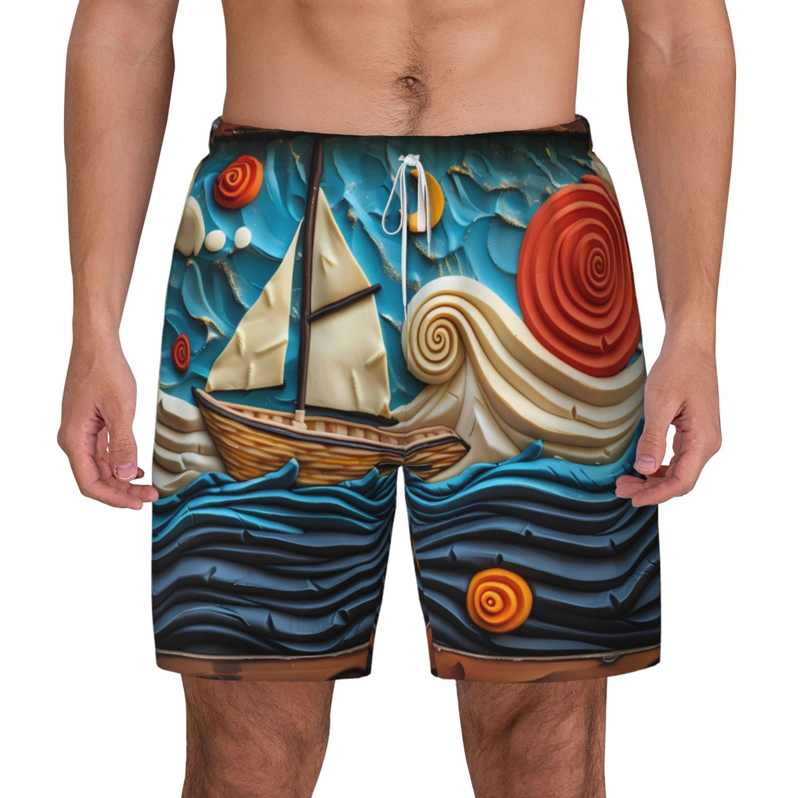 Balery Whimsical Sailboat Ocean Art Mens Swim Trunks Swim Shorts for ...
