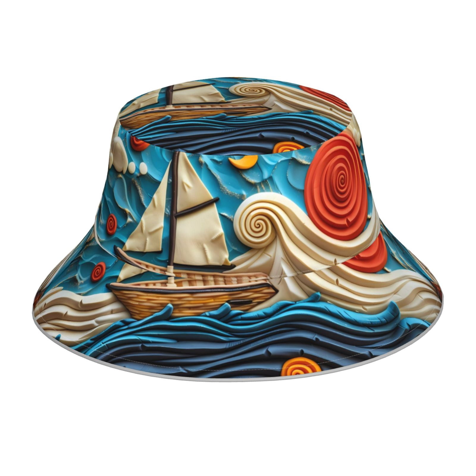 Balery Whimsical Sailboat Ocean Art Sun Hats for Men Women Bucket Hat ...