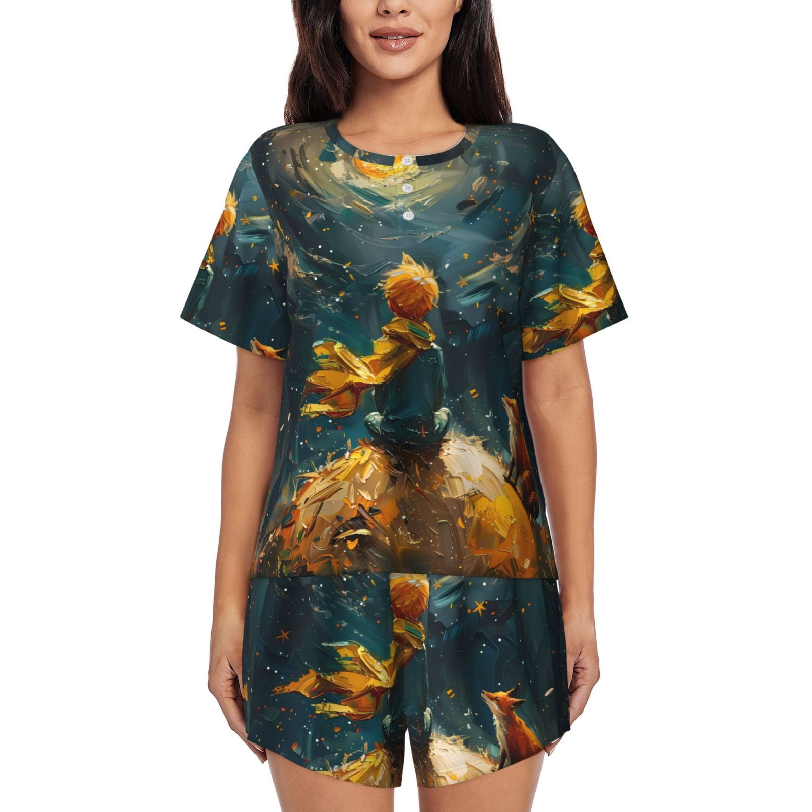 Balery Whimsical Starry Night Scene Pattern Womens Pajama Sets 2 Piece ...