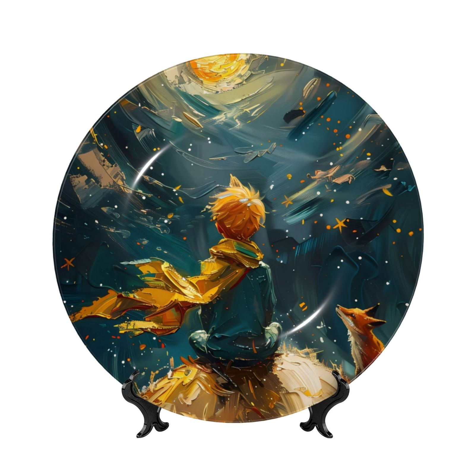 Balery Whimsical Starry Night Scene Print Bone China Decorative Plate ...