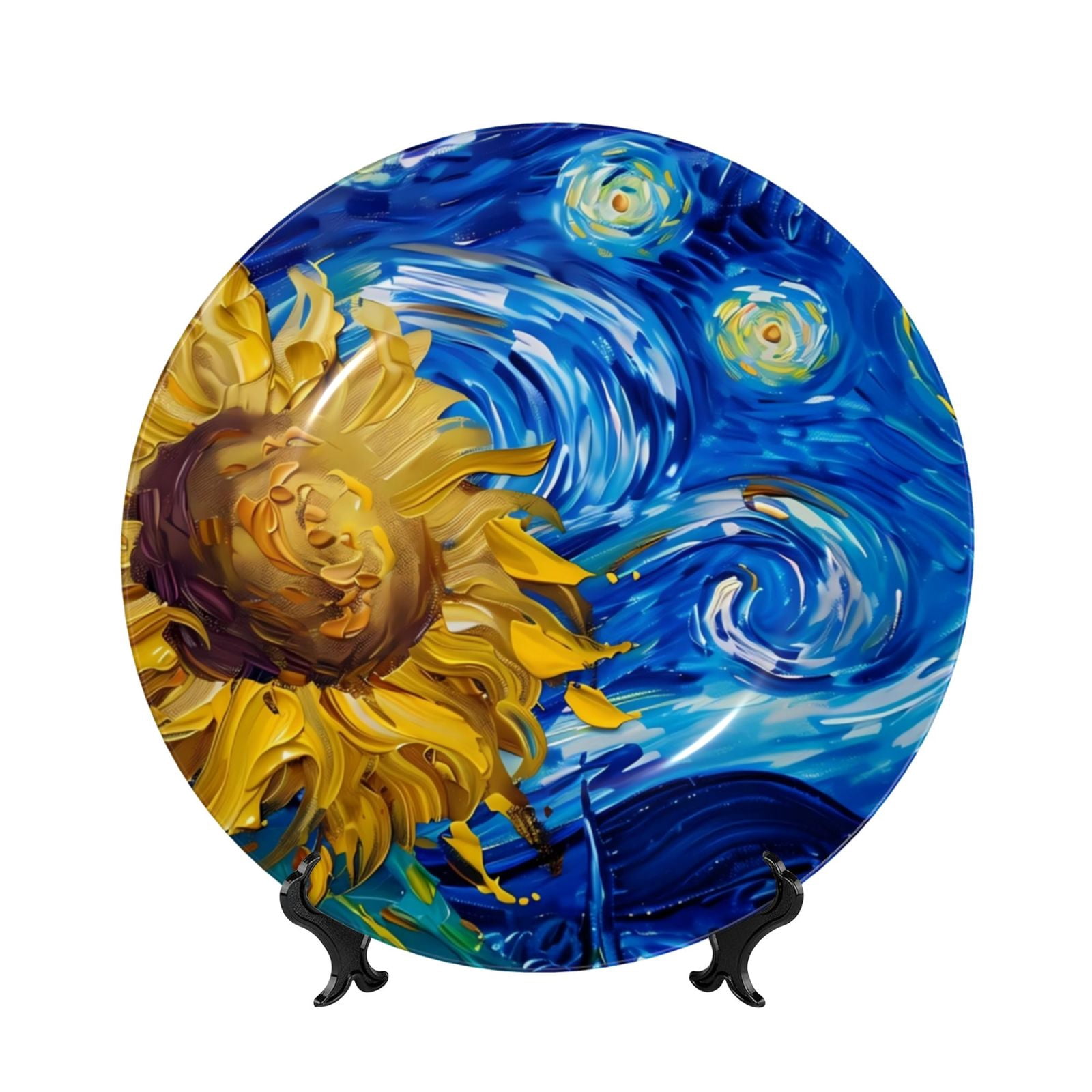 Balery Whimsical Sunflowers Night Sky Print Bone China Decorative Plate ...