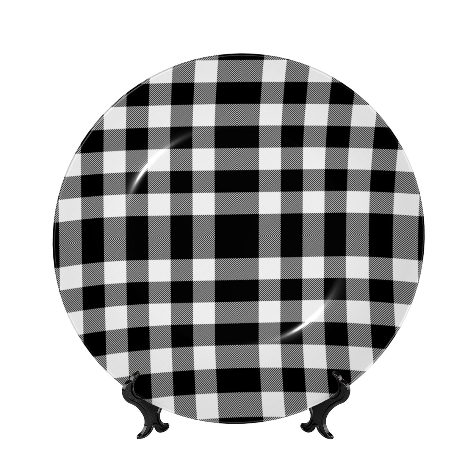 Balery White And Black Plaid Print Bone China Decorative Plate Ceramic ...
