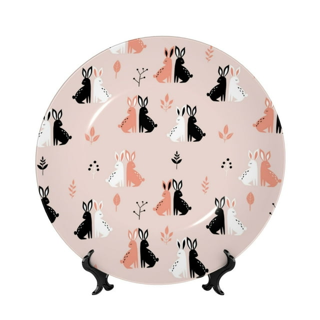 Balery White And Black Rabbit Print Bone China Decorative Plate Ceramic ...