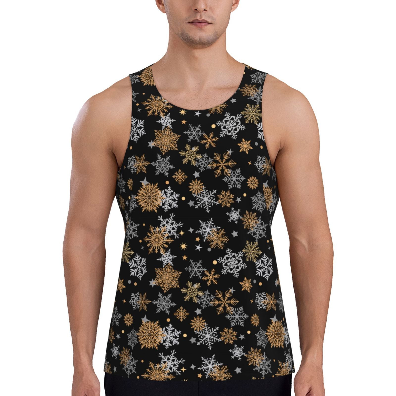 Balery White And Yellow Snowflakes Pattern Men's Workout Tank Top Gym ...