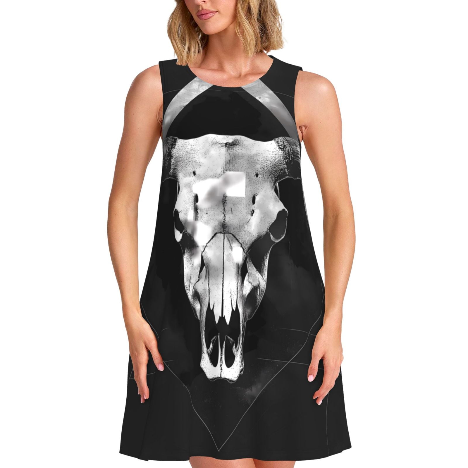 Balery White Black Sheep skull Pattern Women’s Summer Dresses – Loose ...