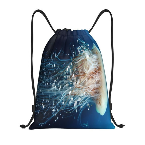 Balery White Jellyfish Dansing in the Ocean Pattern Drawstring Backpack ...