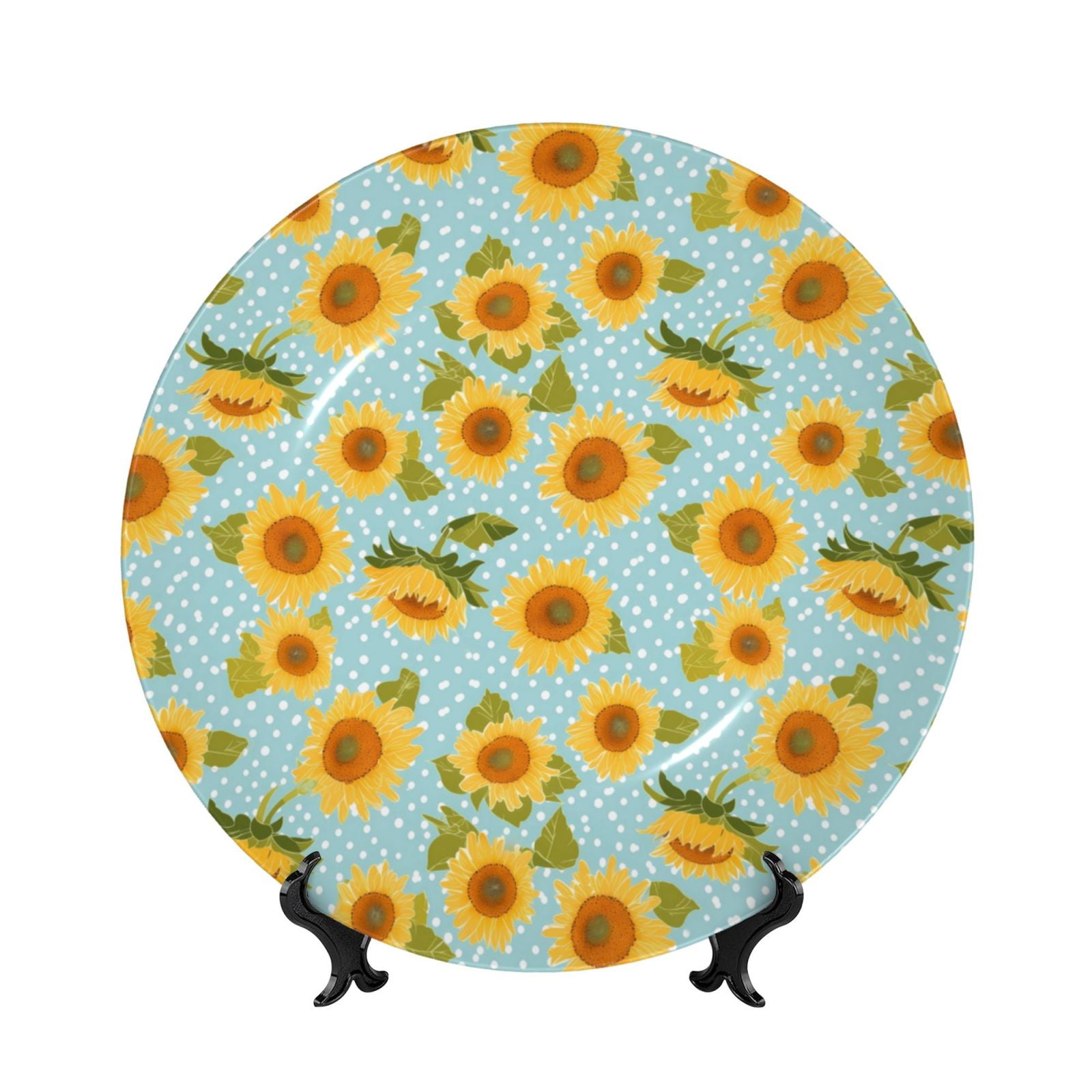 Balery White Polka Dot Sunflower A Print Bone China Decorative Plate ...