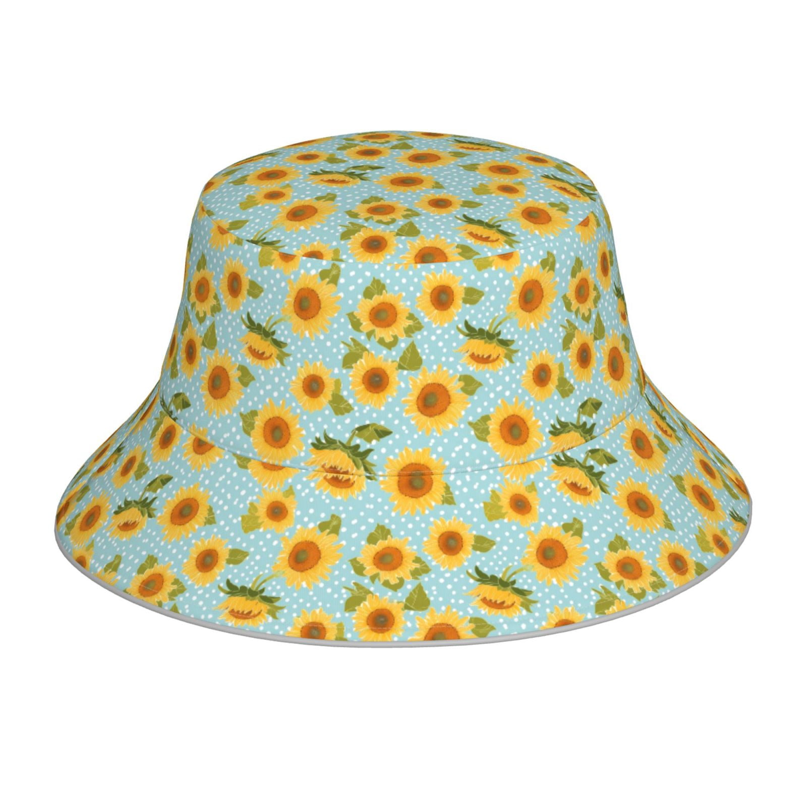 Balery White Polka Dot Sunflower A Sun Hats for Men Women Bucket Hat ...