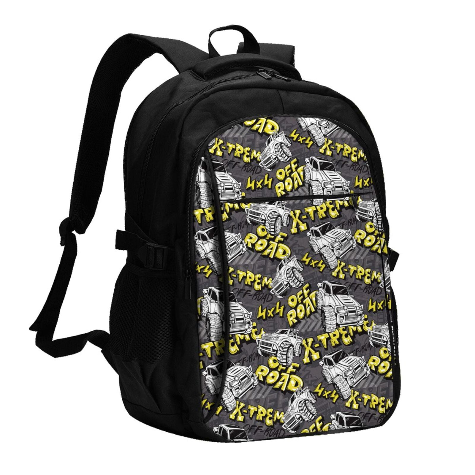 Balery White Retro Off-Road Vehicle Print USB Charging Backpack for Men ...