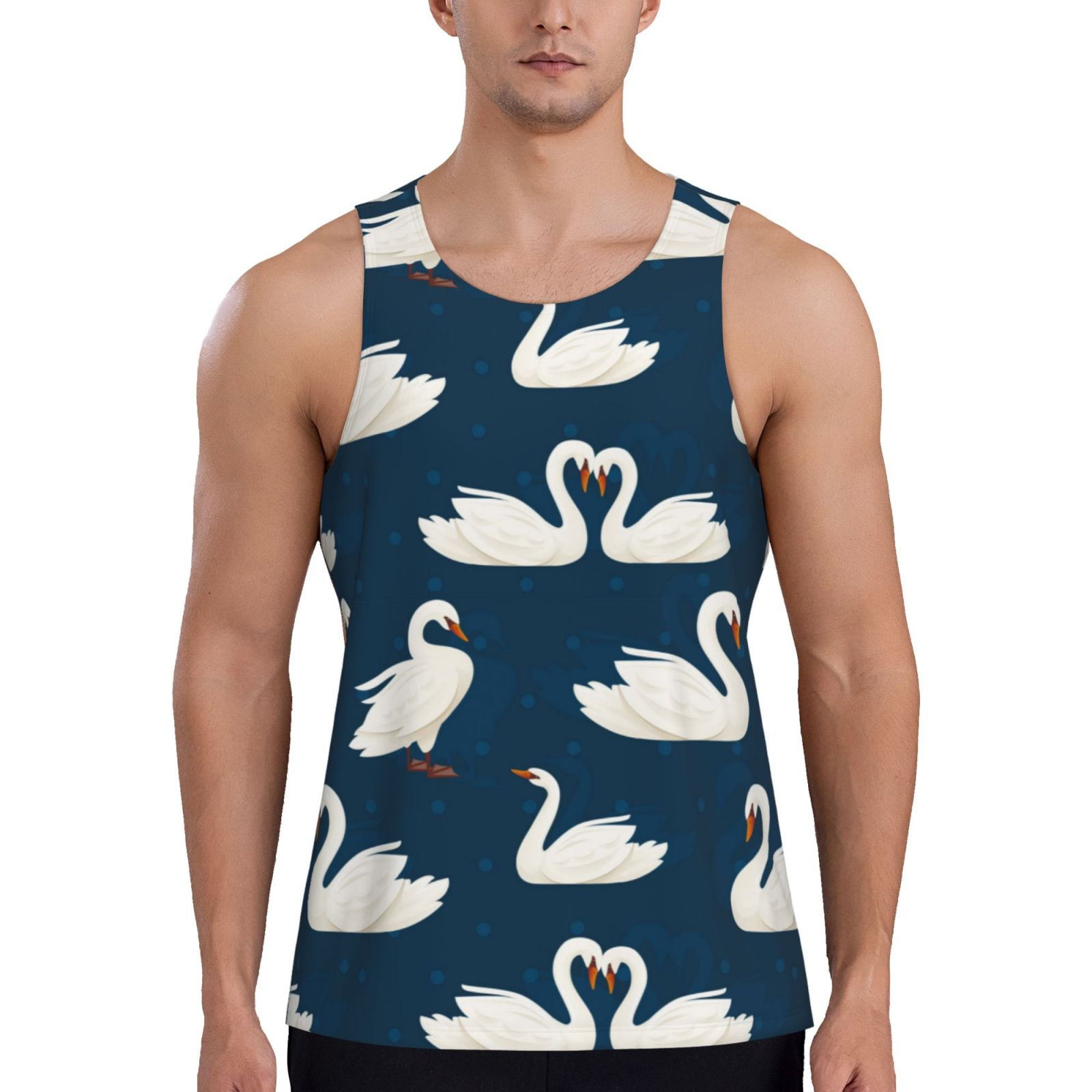 Balery White Swam Pattern Men's Workout Tank Top Gym Muscle Tee Fitness ...
