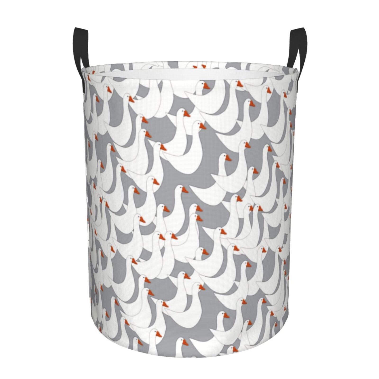 Balery White goose Pattern Round Laundry Basket with Handles Waterproof ...