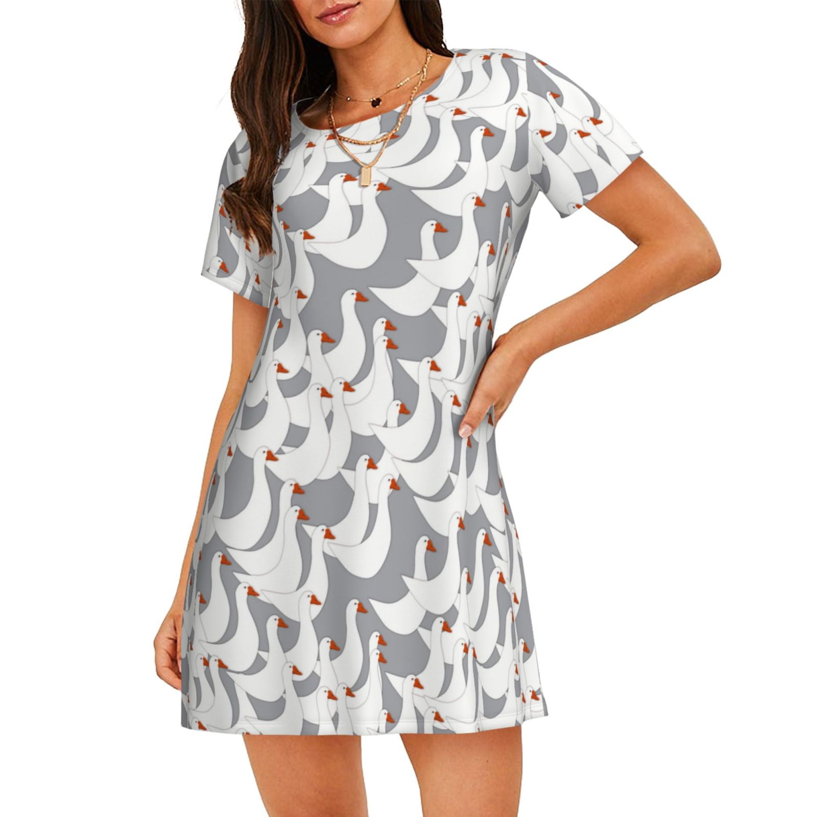 Balery White goose Pattern Womens Short Sleeve Sleepshirt Scoopneck ...