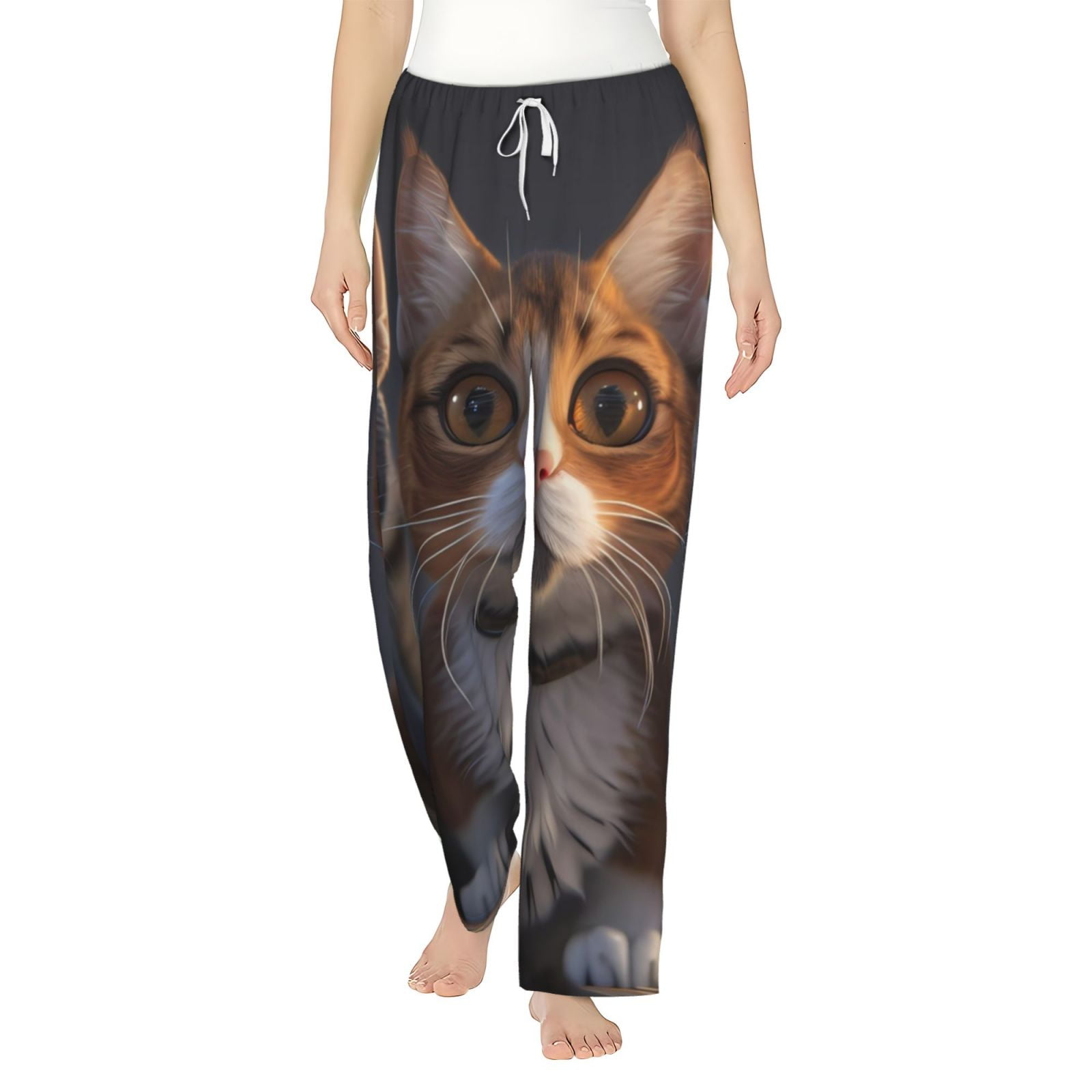 Balery Wide Eyed Cartoon Cats print Women's Pajama Pants,Ultra ...