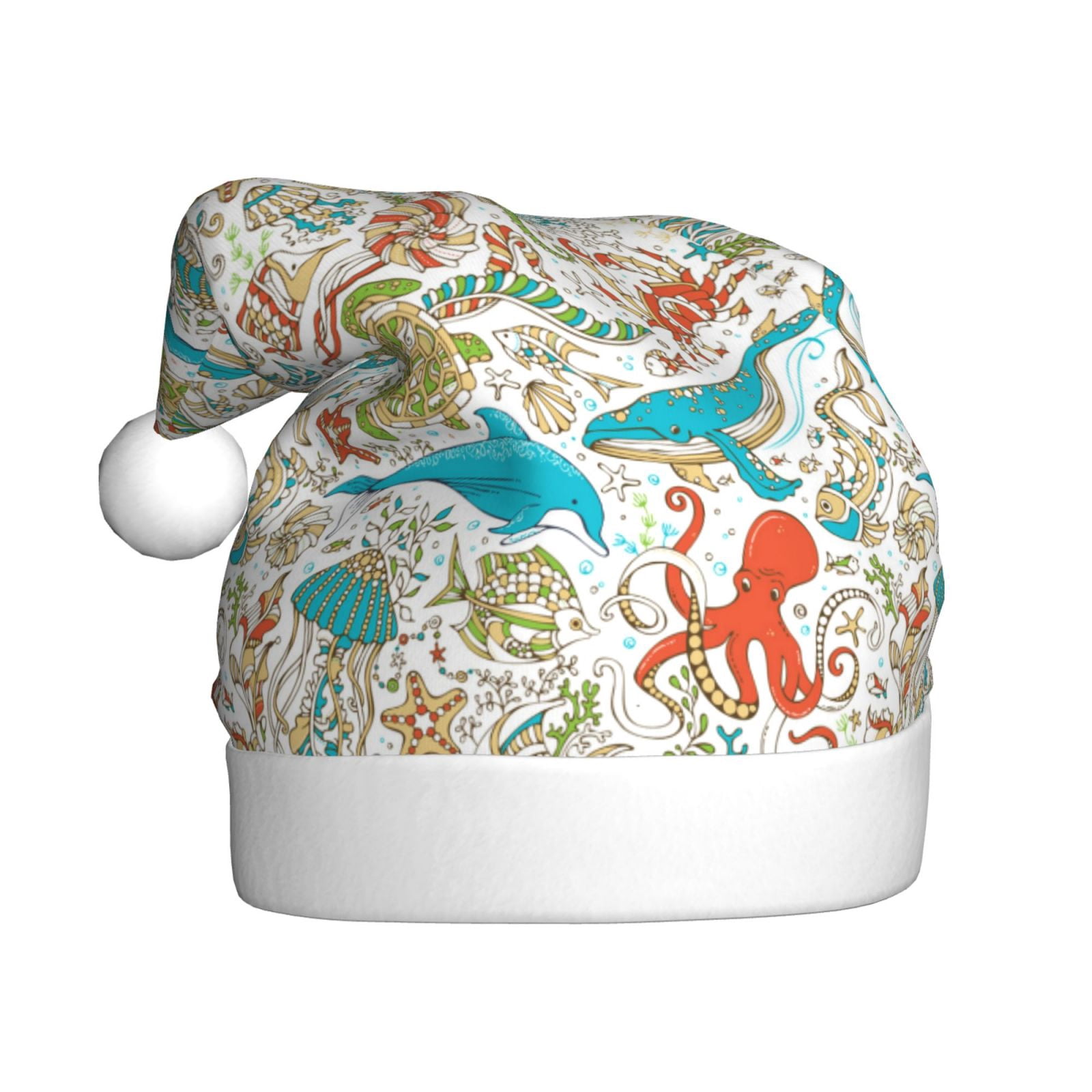 Balery Wild Sea Life Pattern Santa Hat Christmas Hat Funny Christmas ...