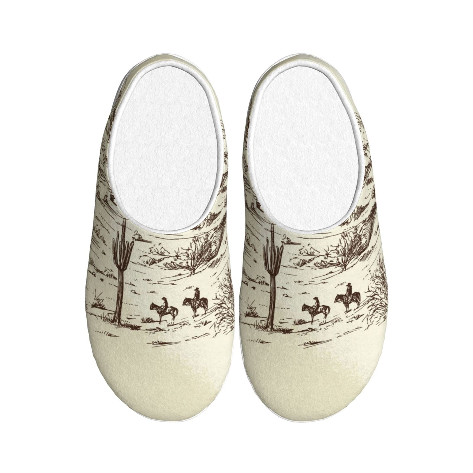 Balery Wild West Desert With Cowboys Pattern Women's Fuzzy Memory Foam ...