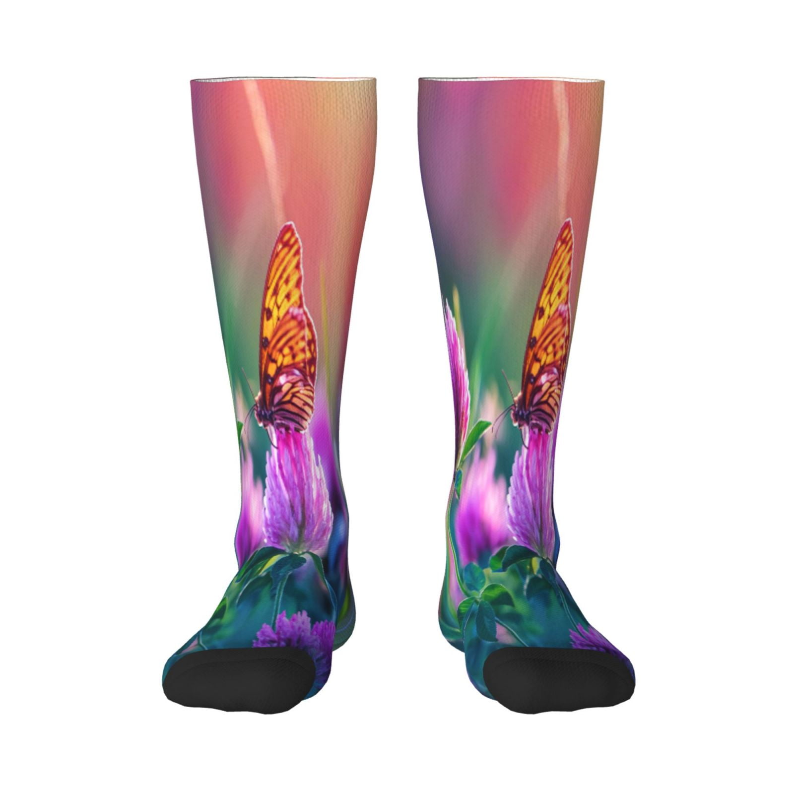 Balery Wild flowers of clover and butterfly Printed Novelty Socks Men's ...