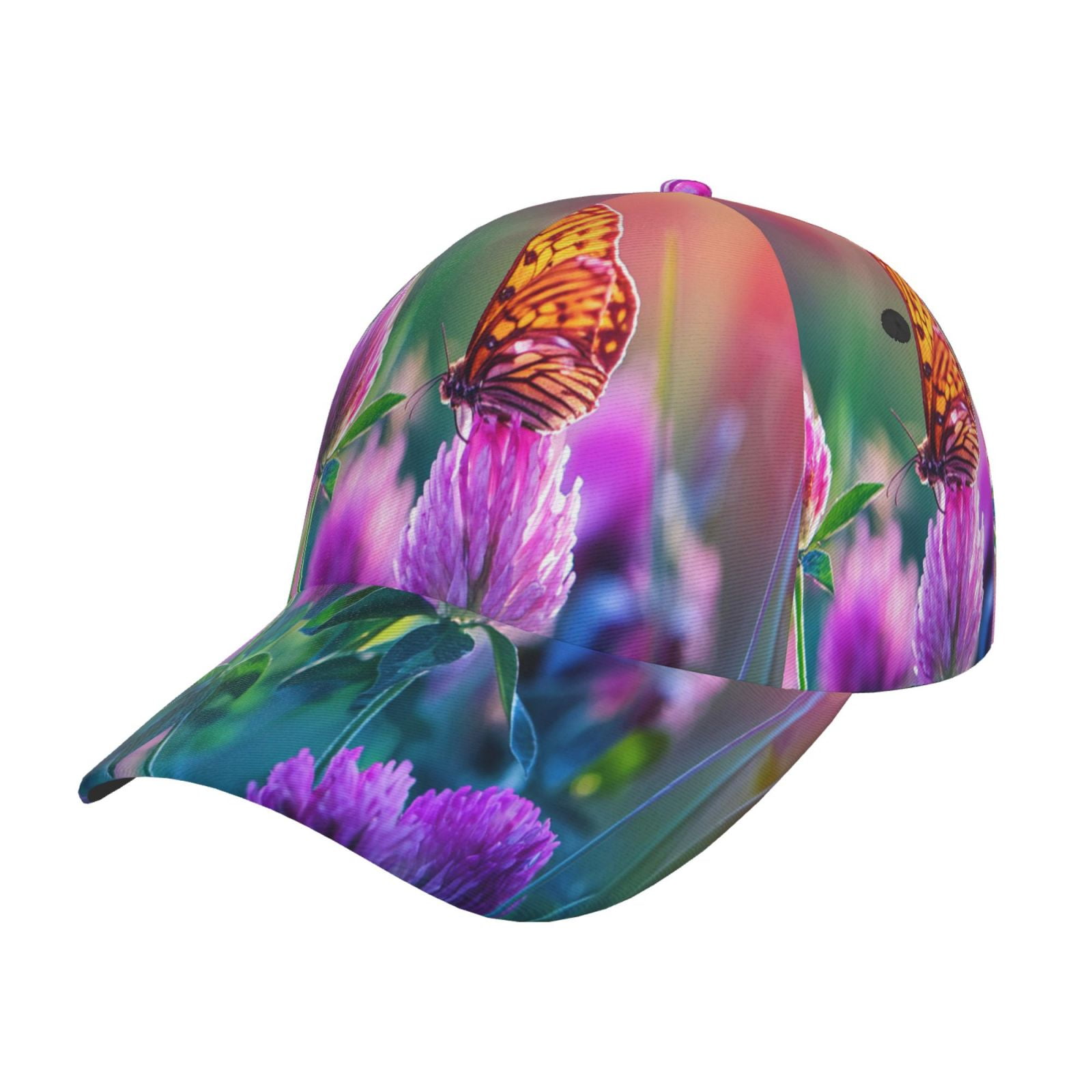 Balery Wild flowers of clover and butterfly Pattern Baseball Cap ...