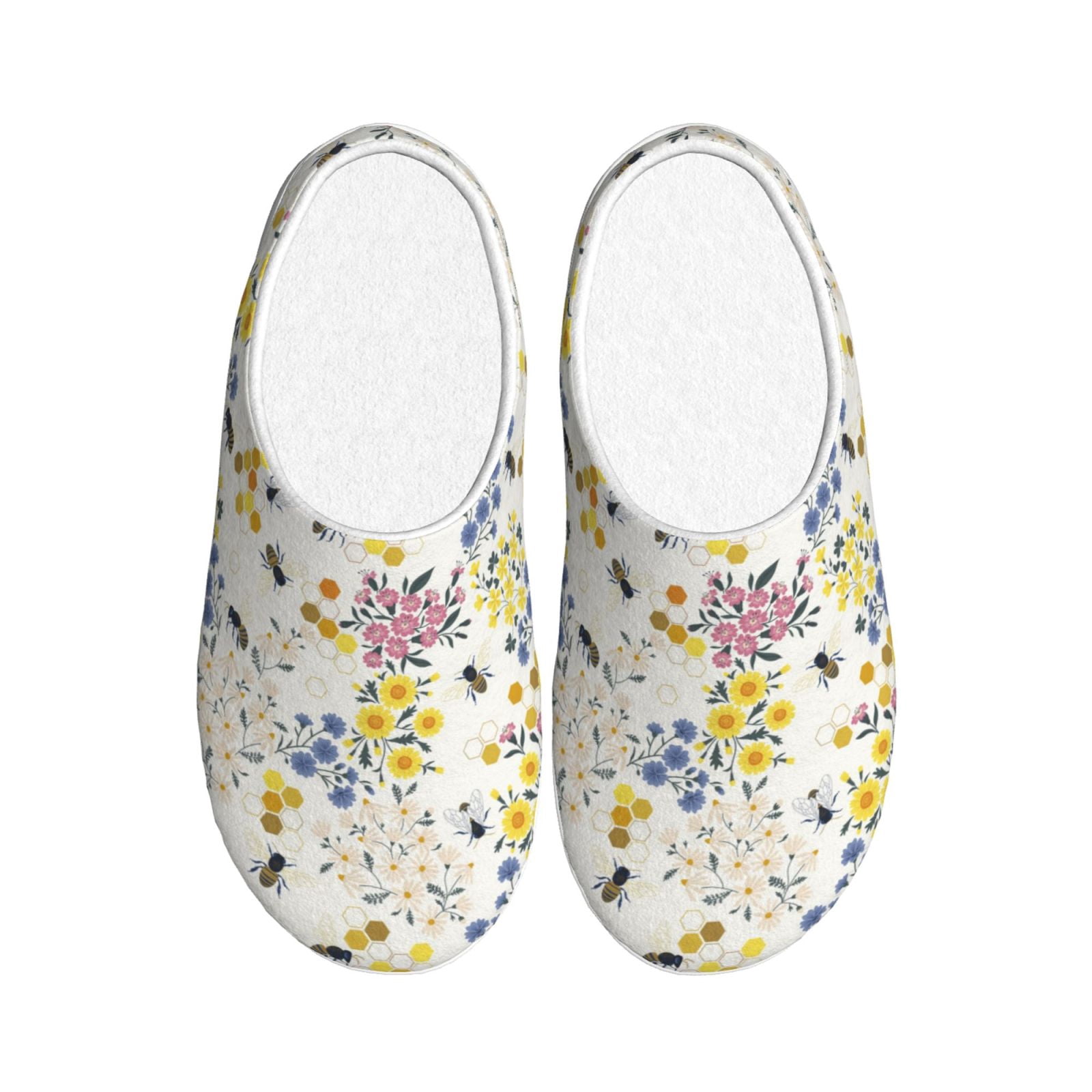 Balery Wildflower Honeybee Pattern Women's Fuzzy Memory Foam Slippers ...