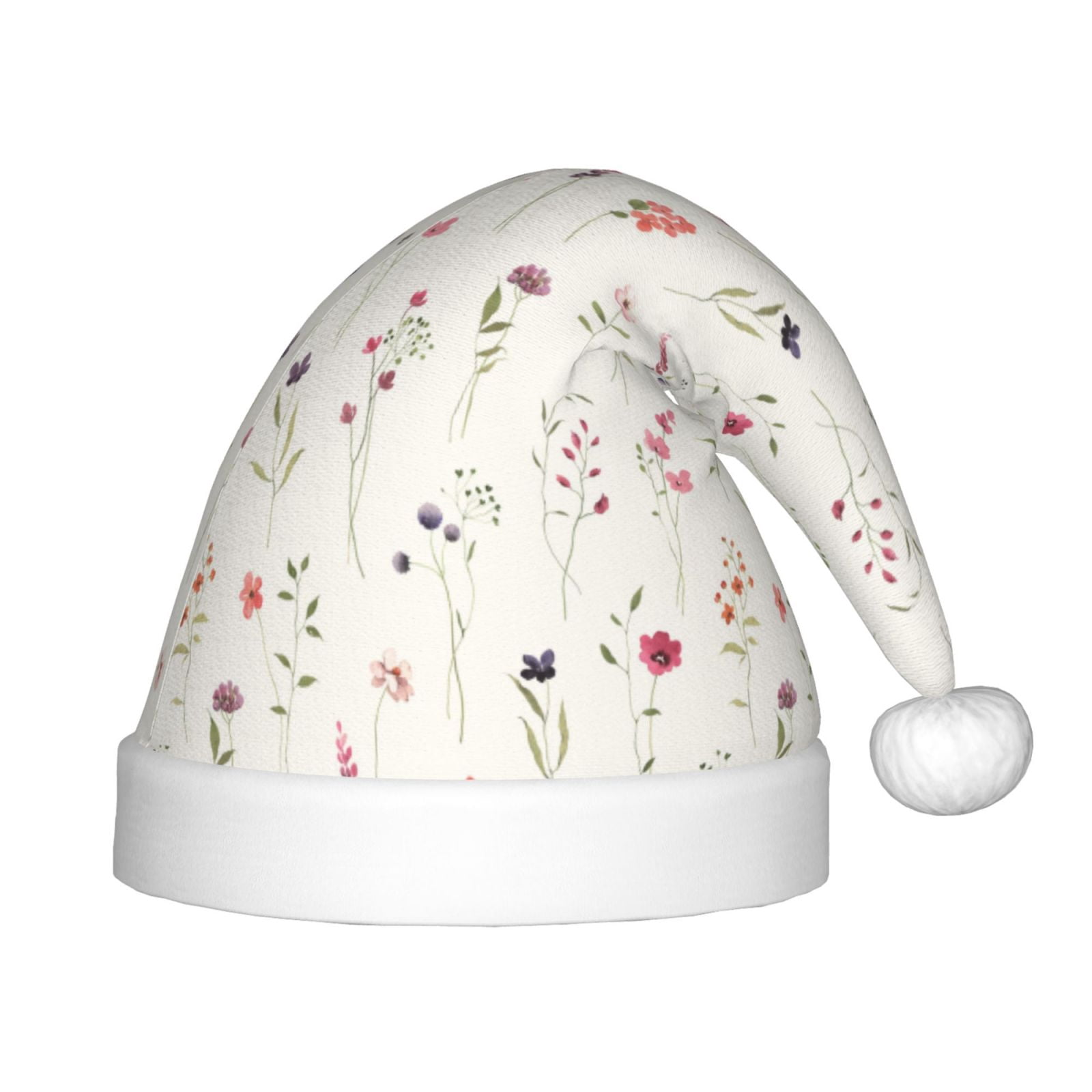 Balery Wildflower Watercolor Pattern Santa Hat Christmas Hat Funny ...