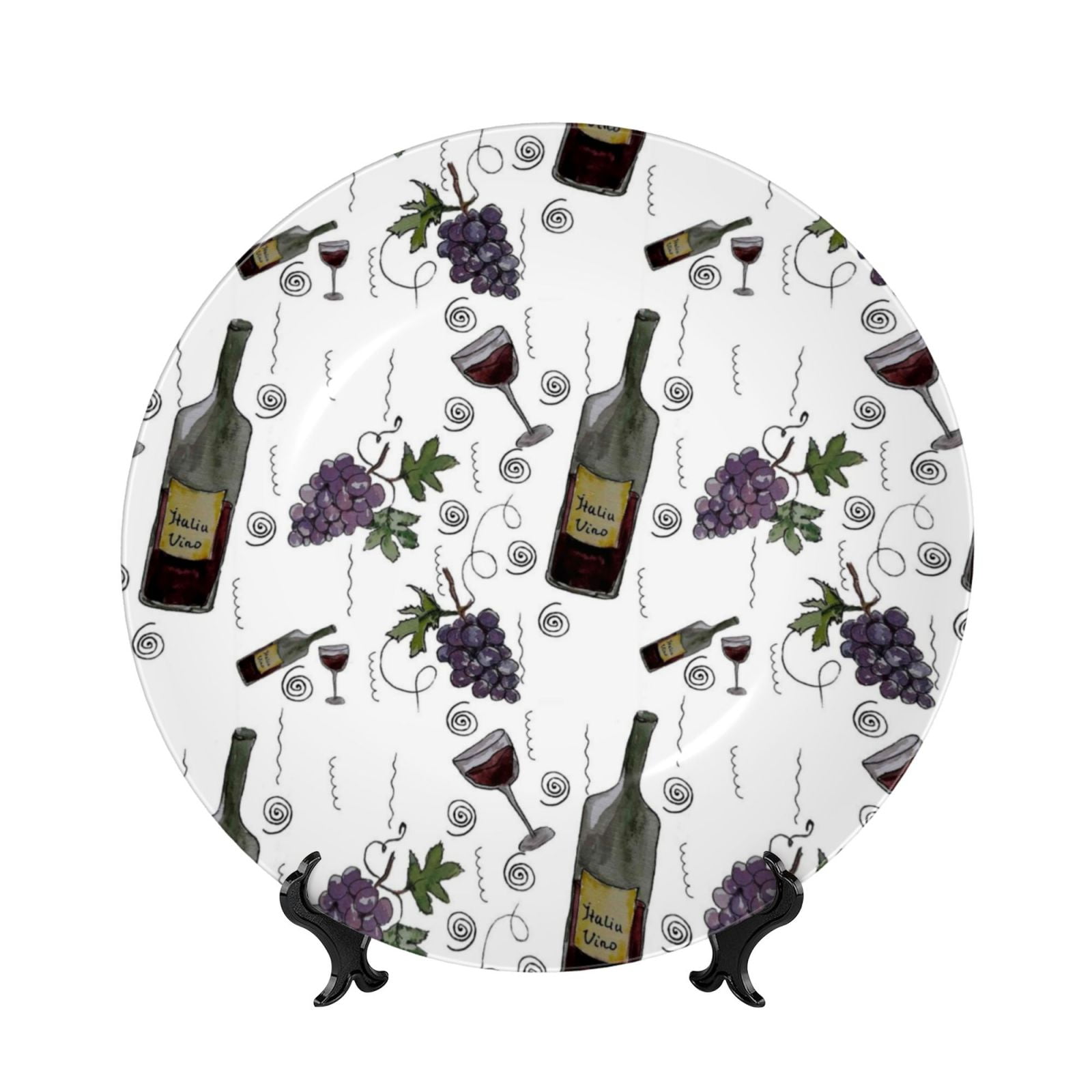 Balery Wine Bottles And Grapes Print Bone China Decorative Plate ...